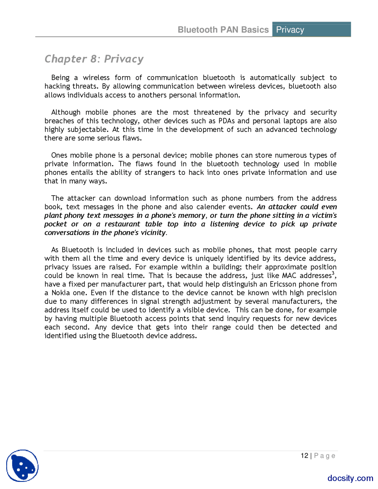 Privacy Network Programming Project Bluetooth Pan Report Docsity