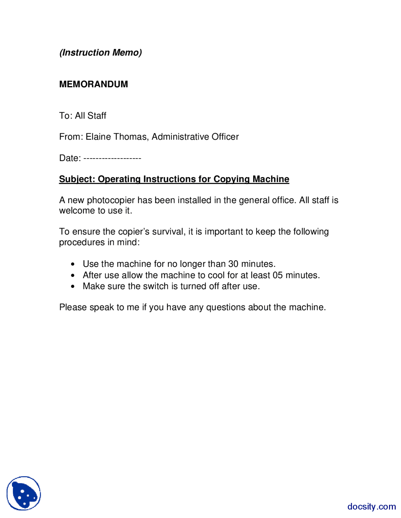 Instruction Memo Report Writing Skills Lecture Handout Docsity