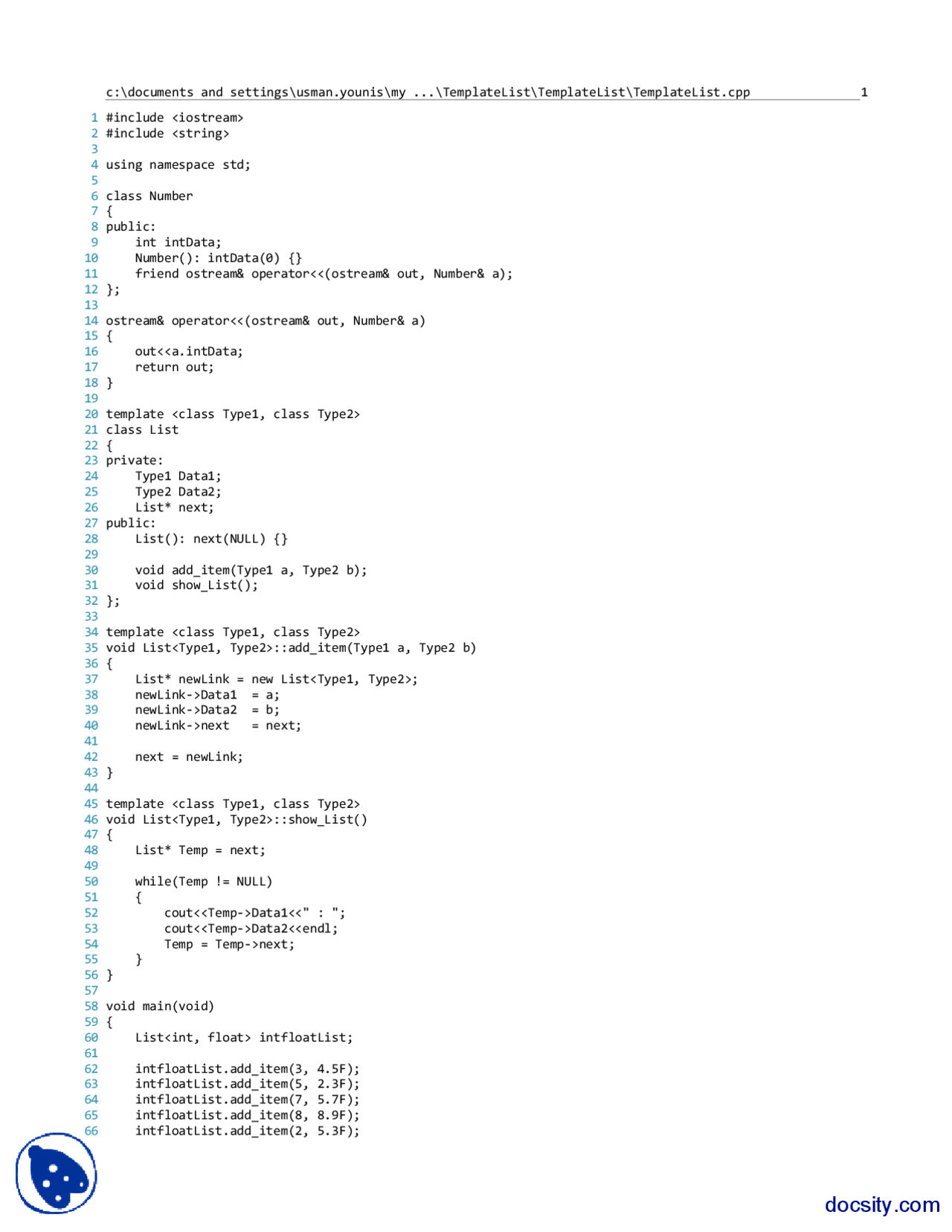 Templates Object Oriented Programming Lecture Handout Docsity