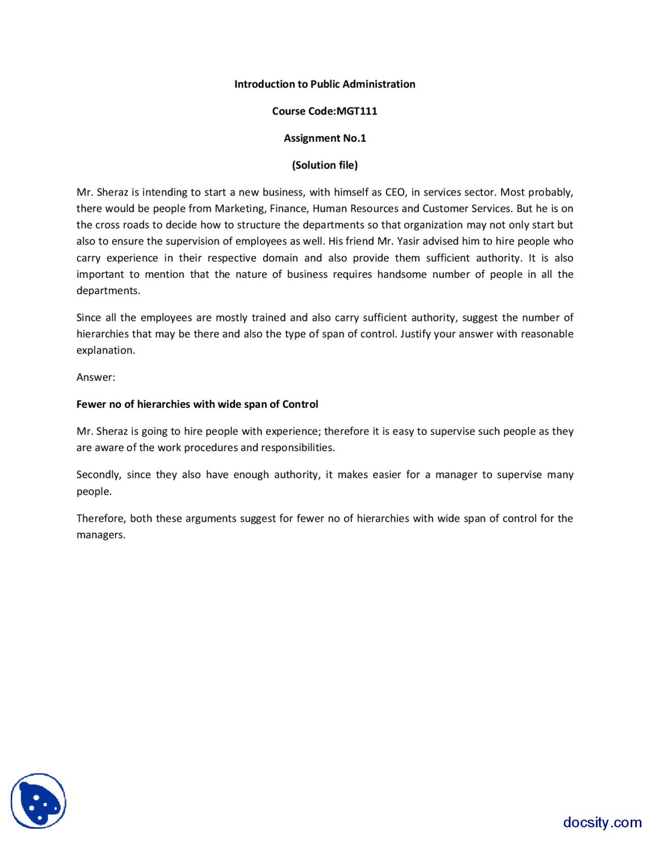Introduction To Public Administration Management Assignment Solution