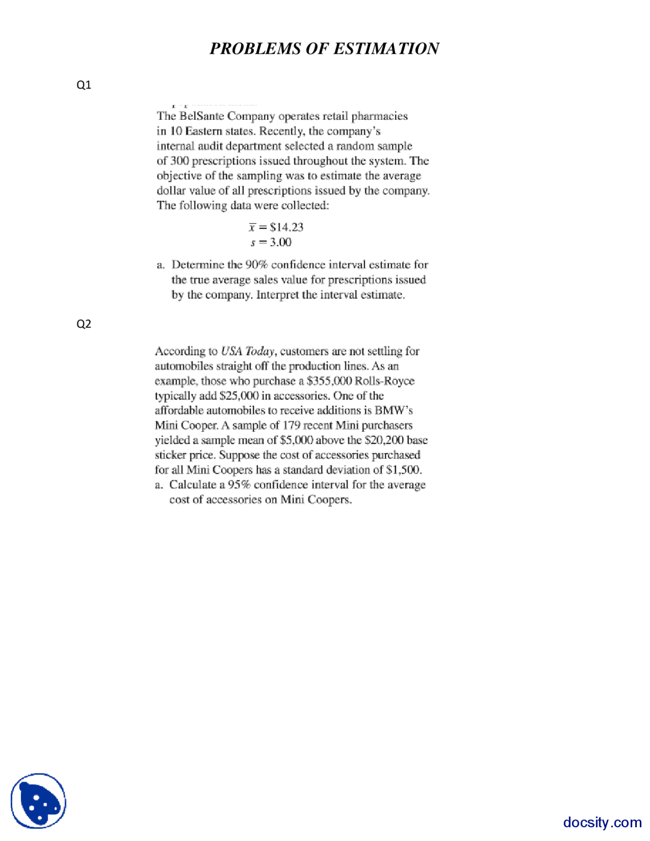 Estimation Problems Differential Equations Assignment Docsity