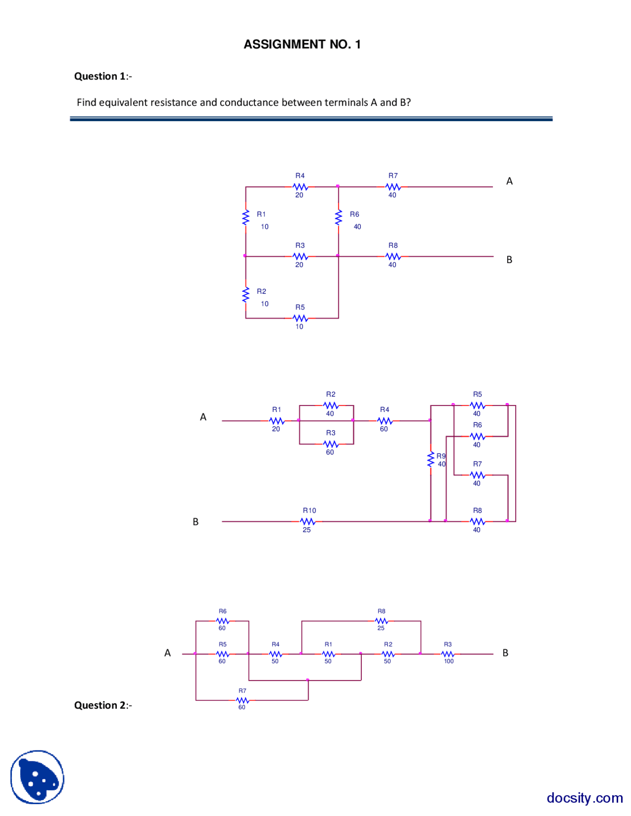 Equivalent Resistances Part 1 Linear Circuit Analysis Assignment Docsity