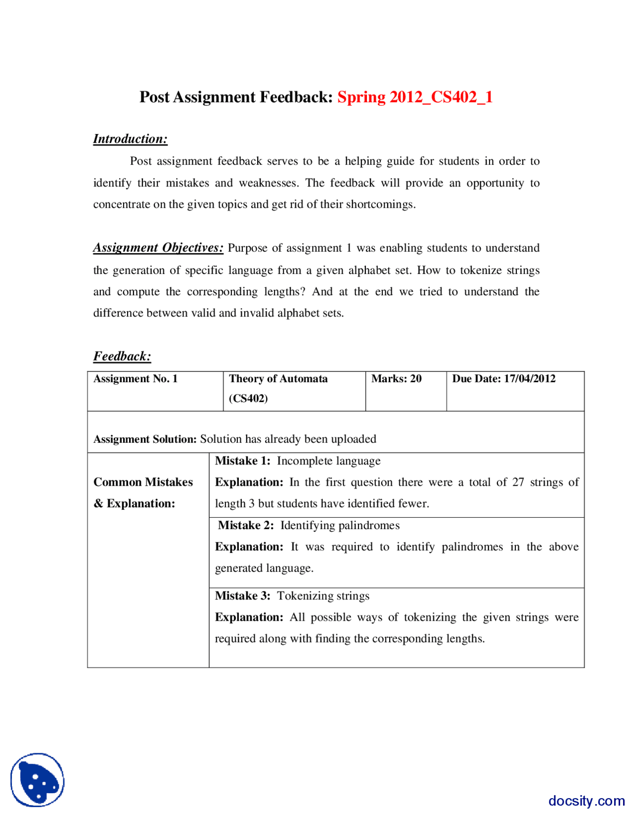 Strings Length Post Assignment Feedback Theory Of Automata Handout