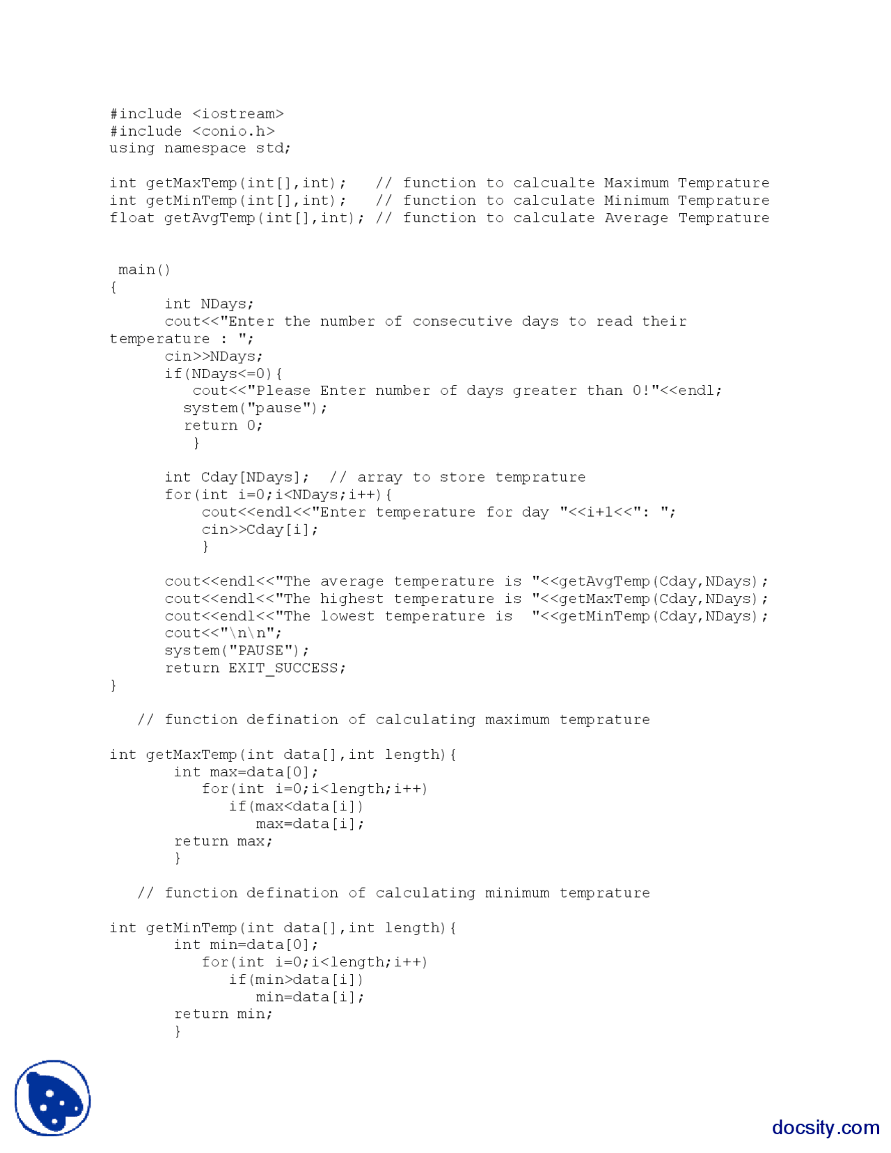 Weather, Temperature System-Applications of Programming-C Plus Plus Code - Docsity