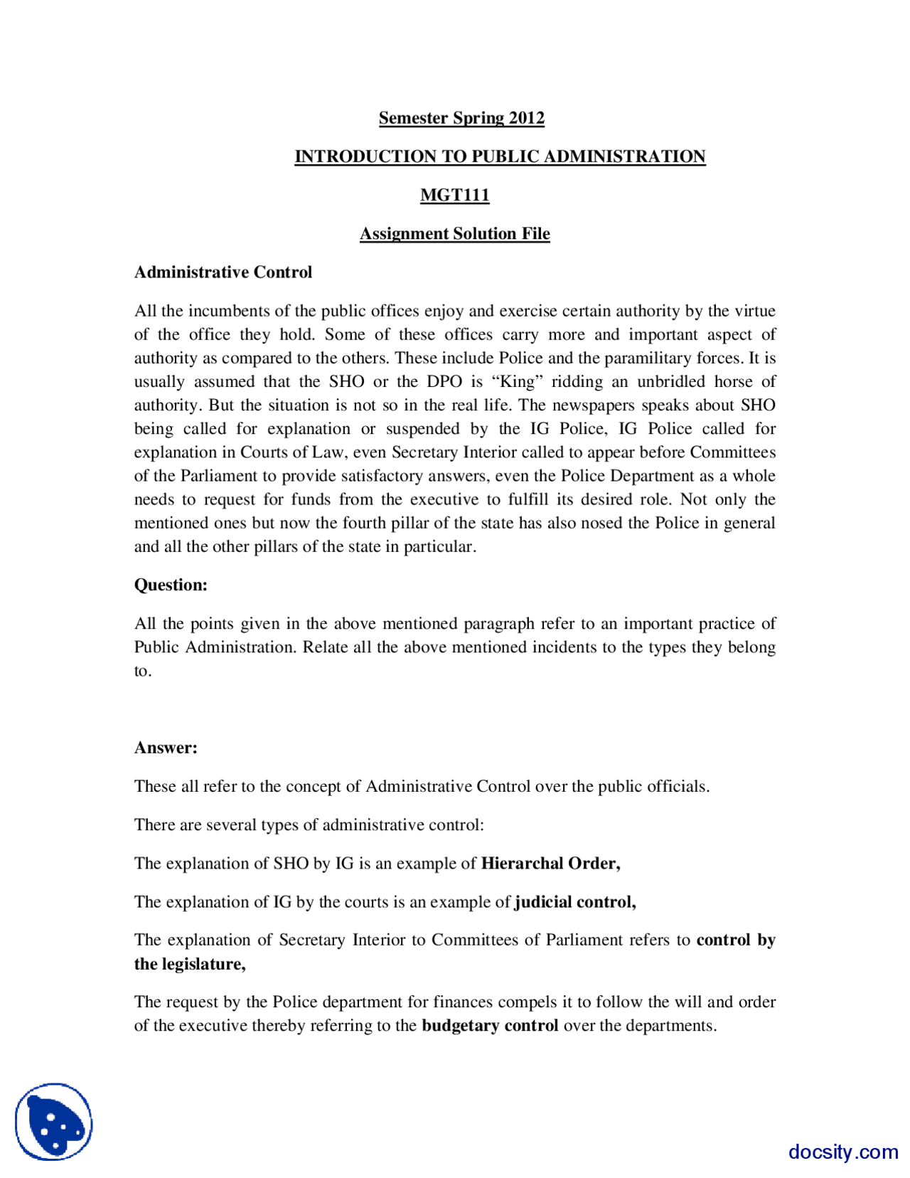 Introduction To Public Administration Judicial Control Management