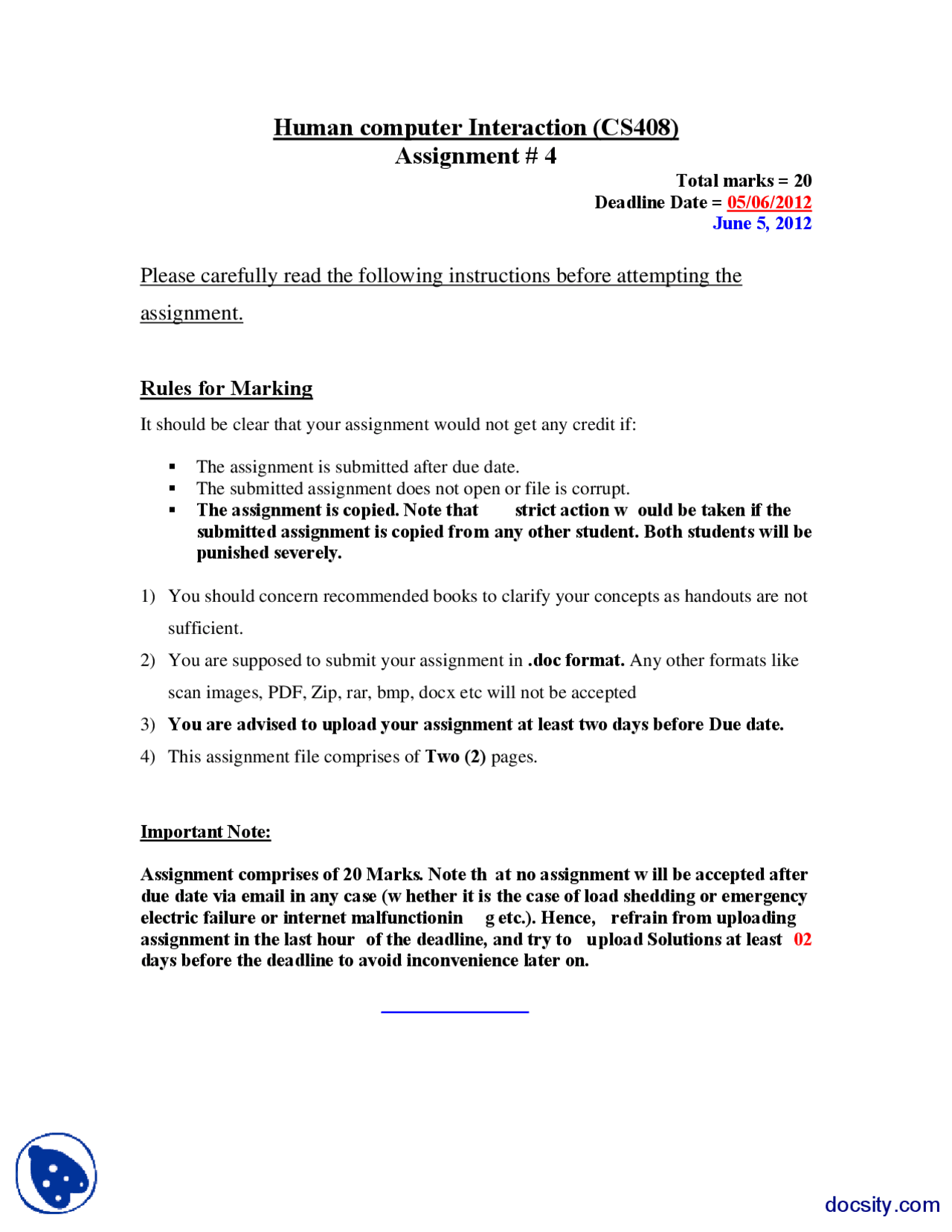 Learning Management System Human Computer Interaction Assignment Docsity