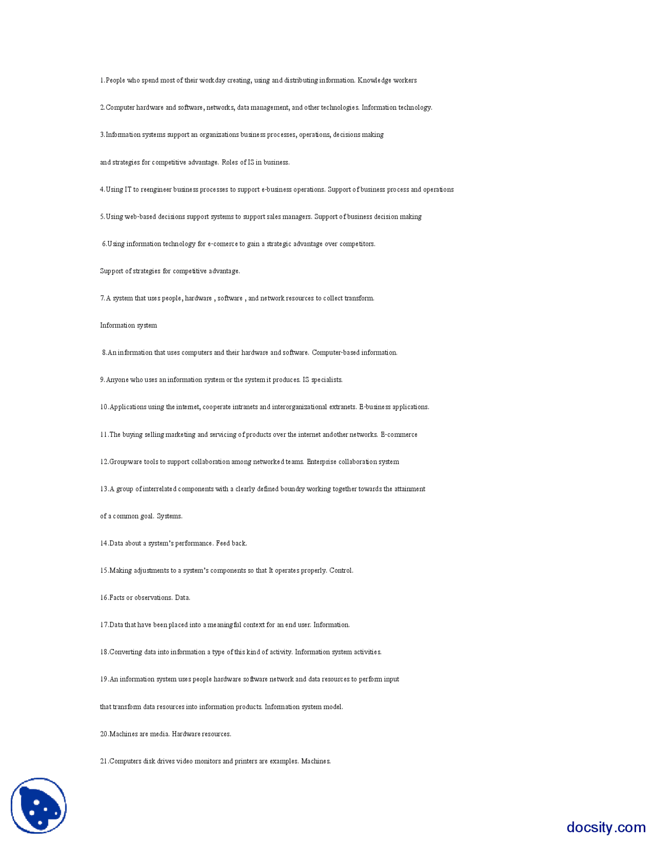 Information System Managment Informatiion System Lecture Handout Docsity
