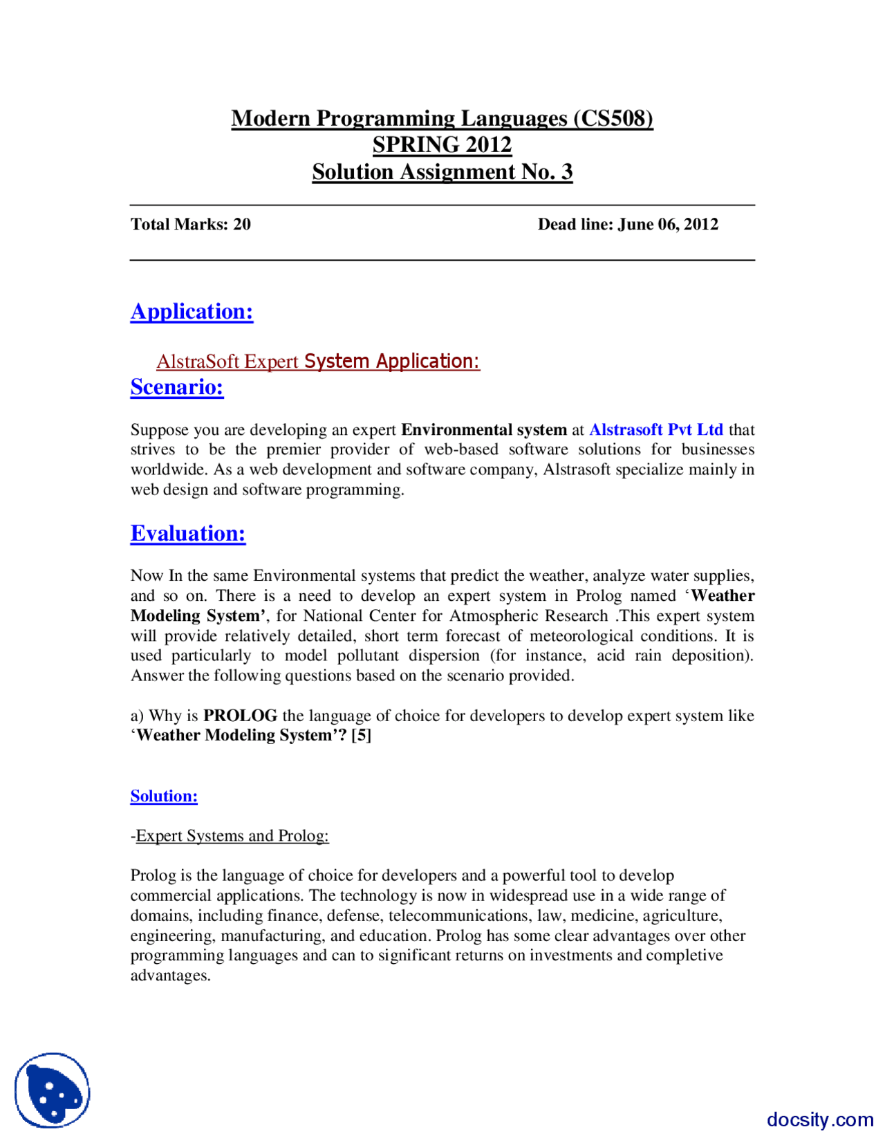 Weather Modeling System Expert Environmental System Modern Programming Languages Assignment