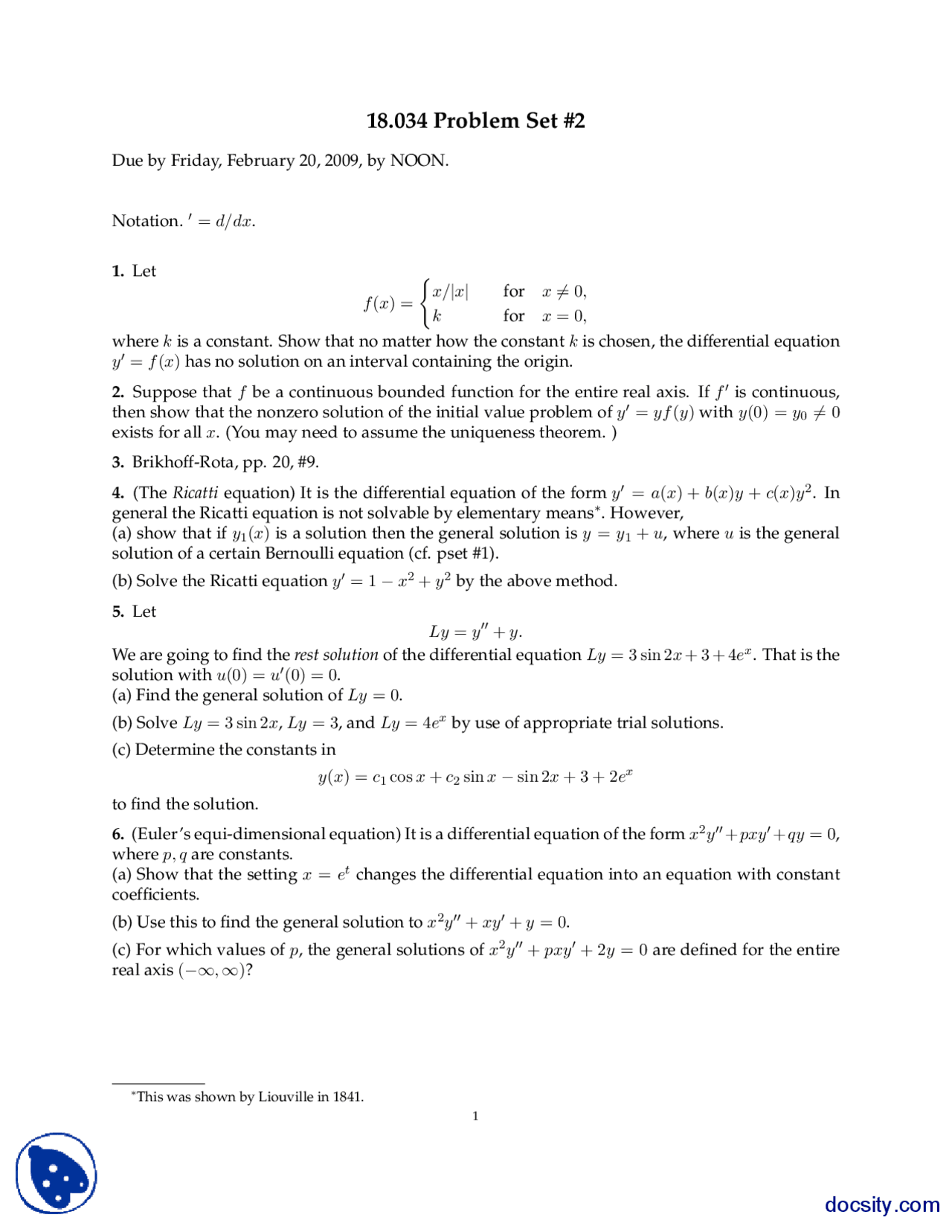 First Order Systems Part 5-Differential Equations-Assignemnt and Solution - Docsity