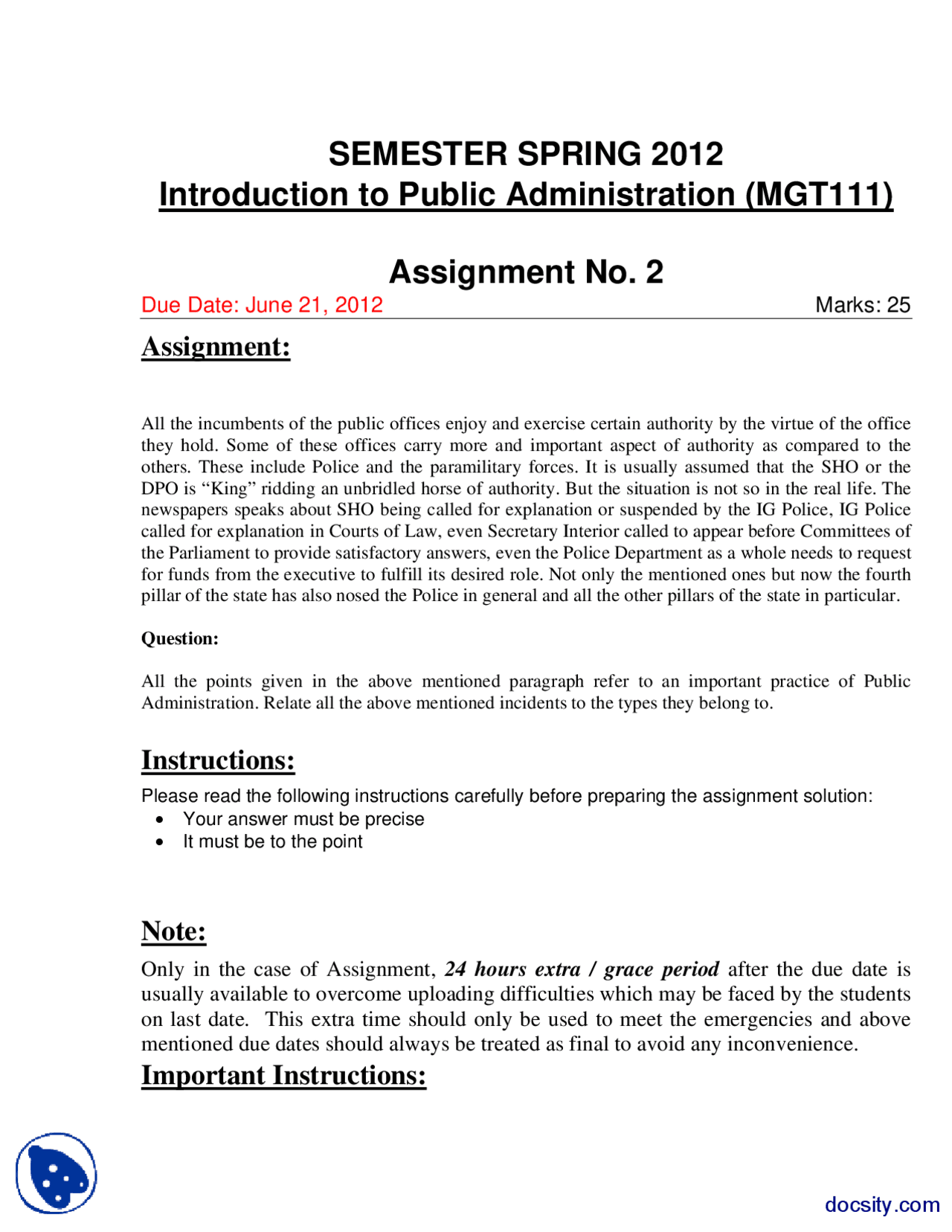 Application Of Public Administration Management Assignment Docsity
