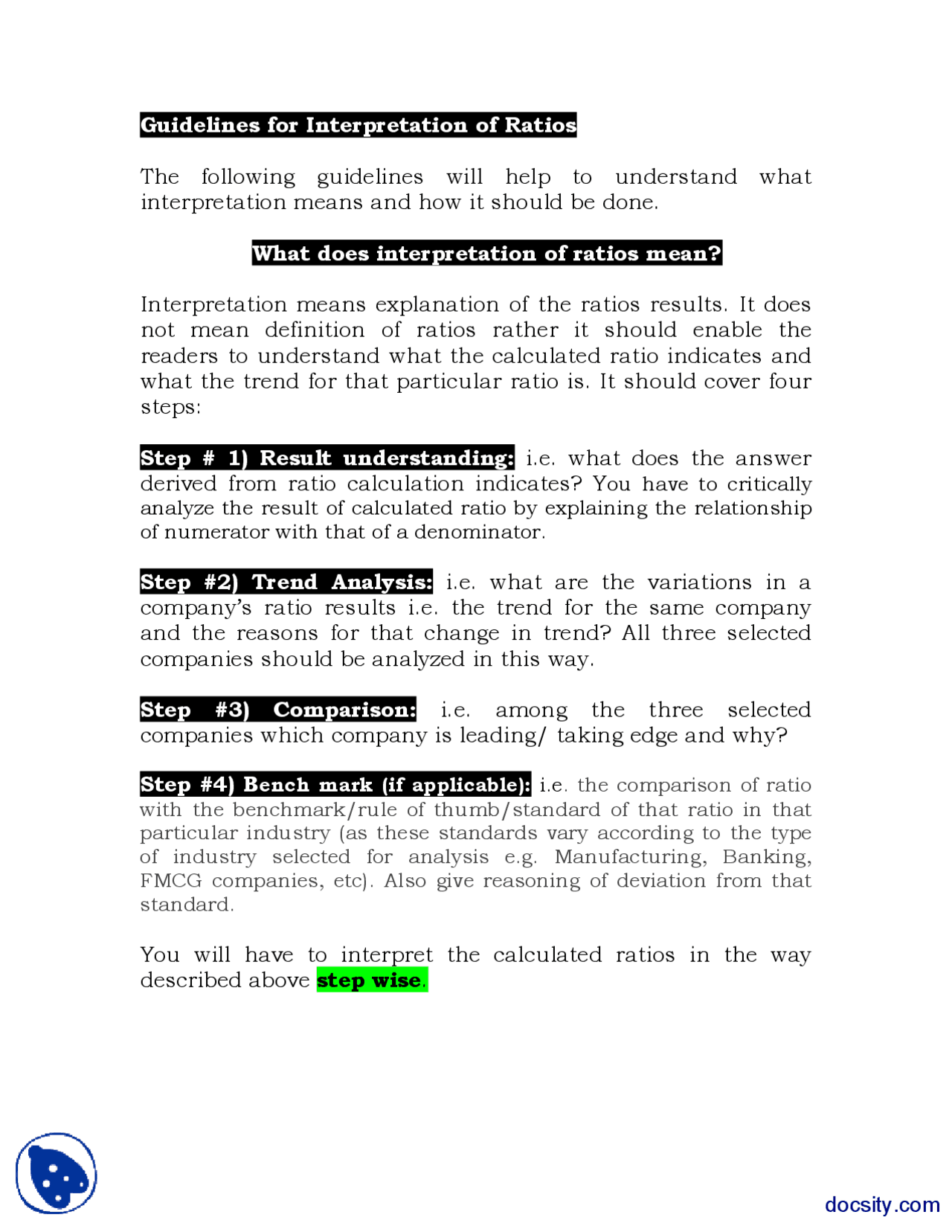 Guidelines for Interpretation of Ratios, Final Project-Accounting and ...
