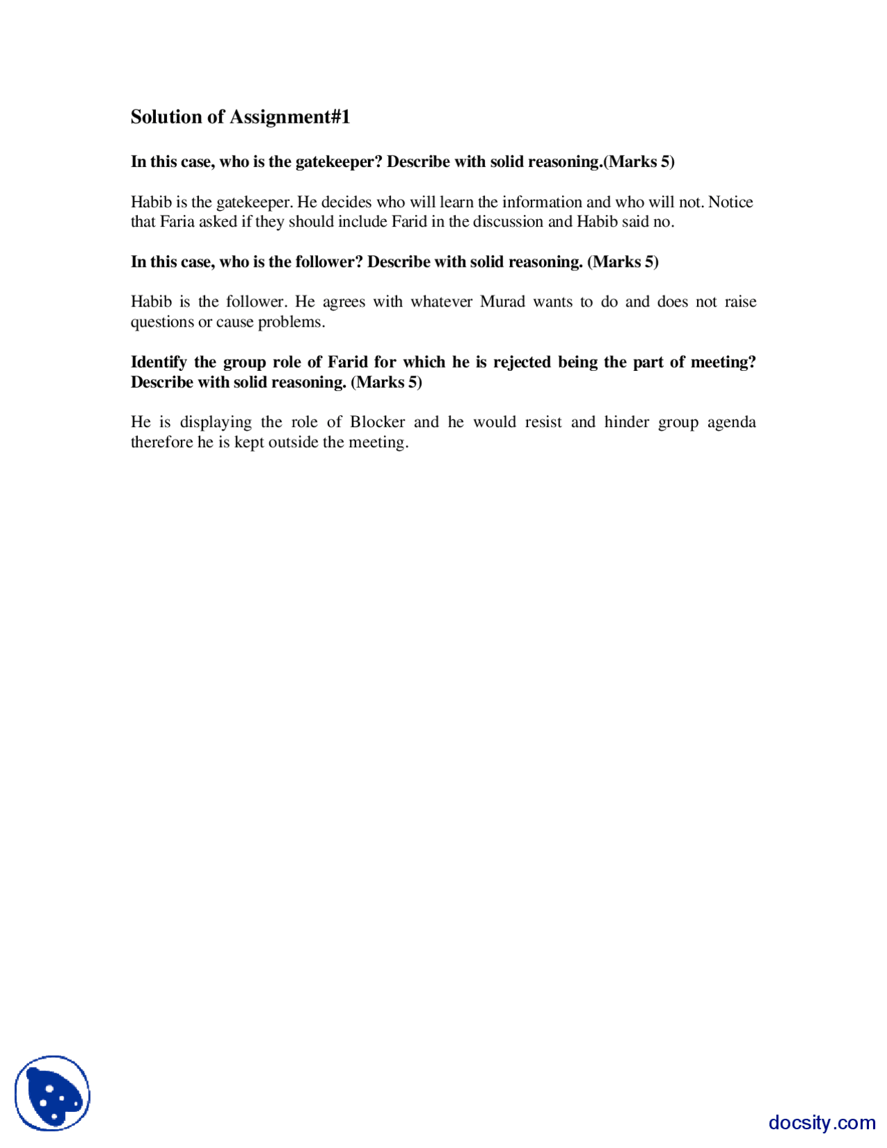 Solid Reasoning Management Assignment Solution Docsity