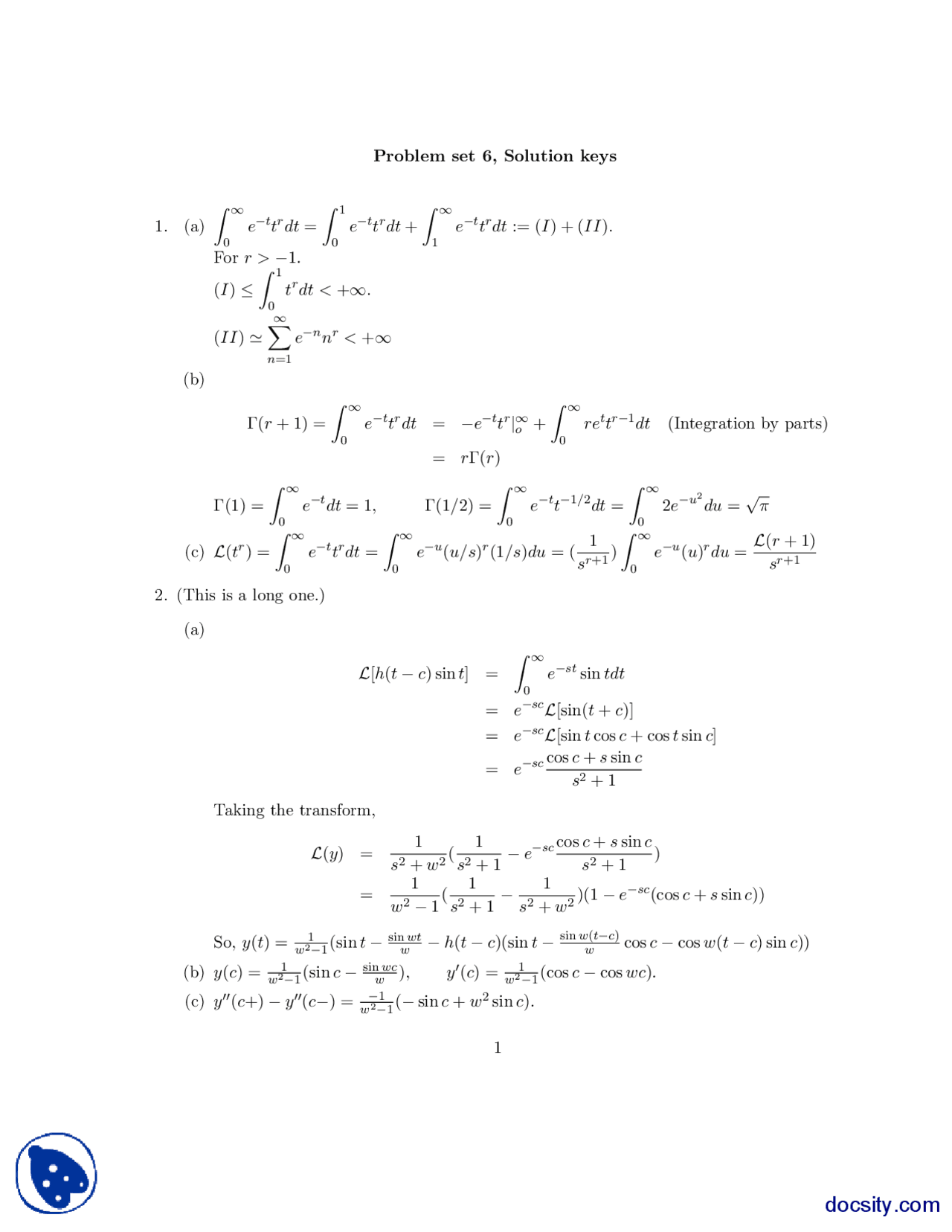 Transformations-Differential Equations-Assignemnt and Solution - Docsity