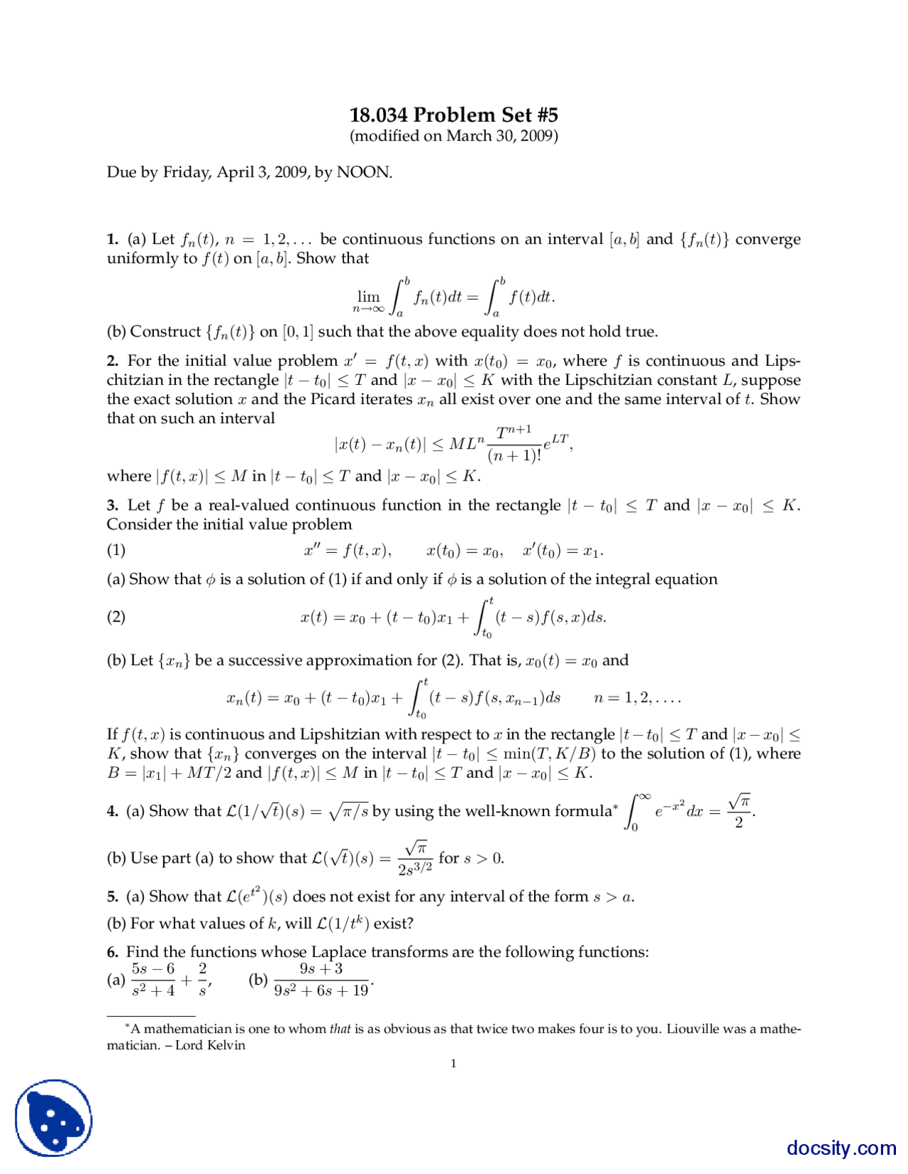 Continuous Functions-Differential Equations-Assignemnt and Solution - Docsity