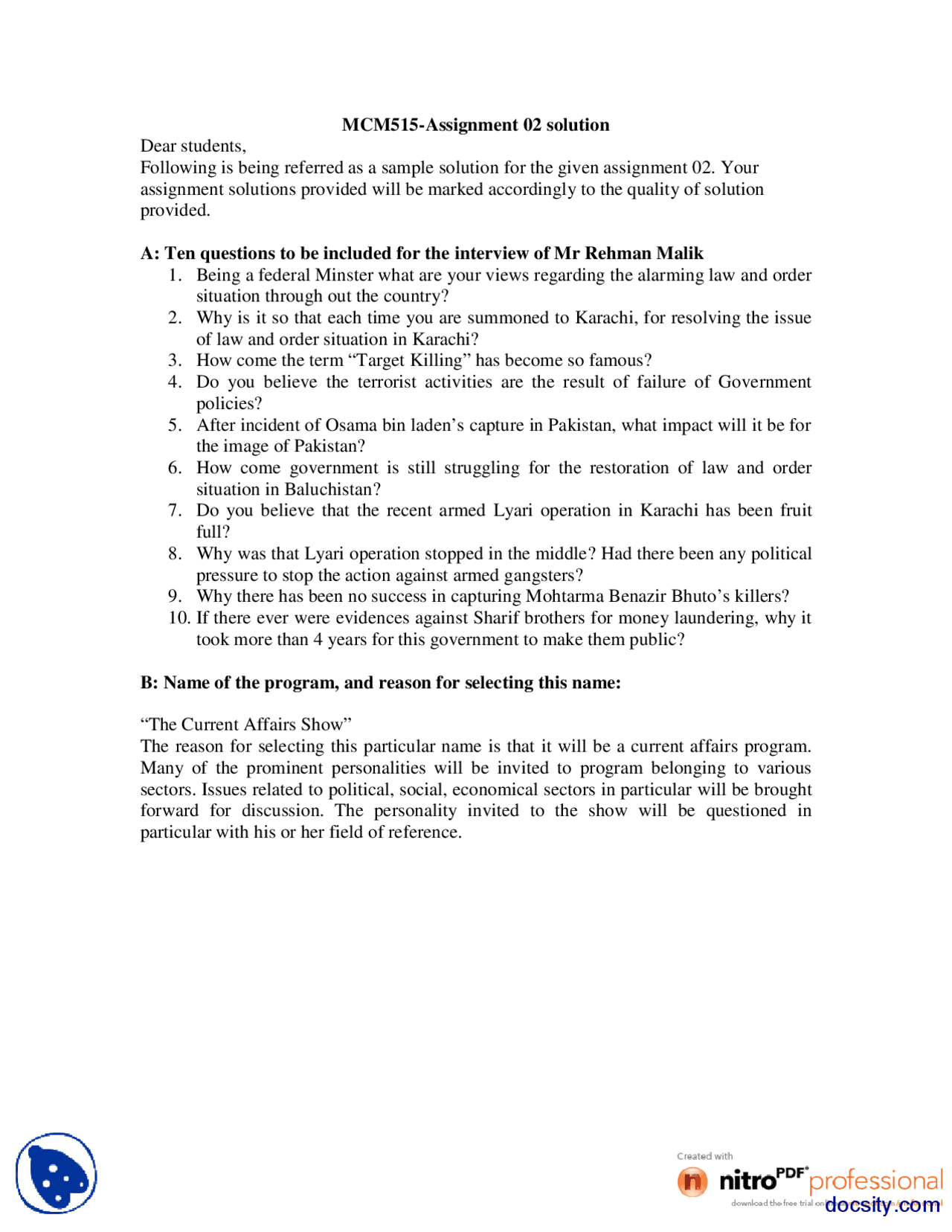 Radio Part 2 Mass Communication Assignment Solution Docsity