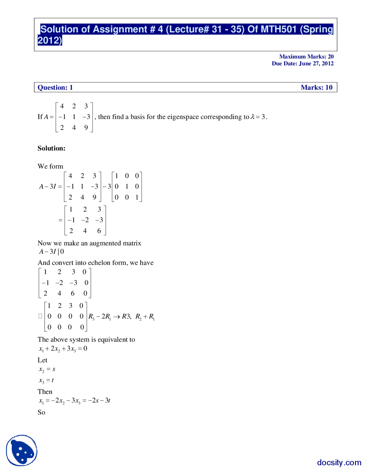 Linear Equations And Matrices Part 4 Basic Mathematics Assignment