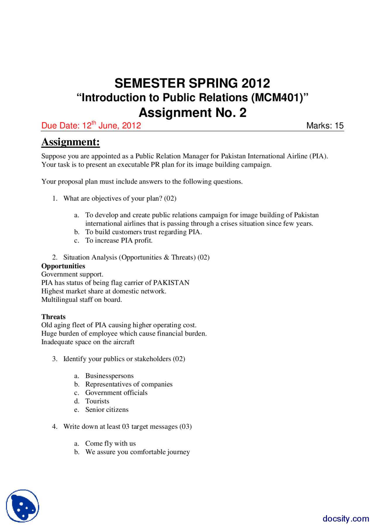 Public Relations Manager Part 2 Mass Communication Assignment Solution