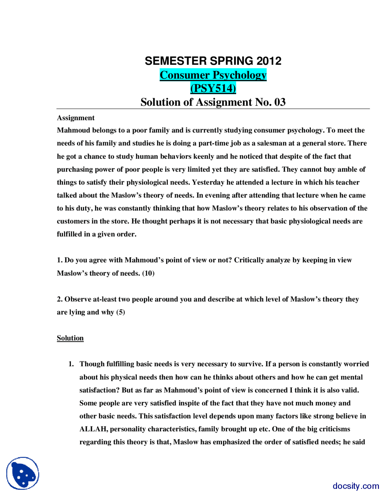Important Tips Part 5 Psychology Assignment Solution Docsity