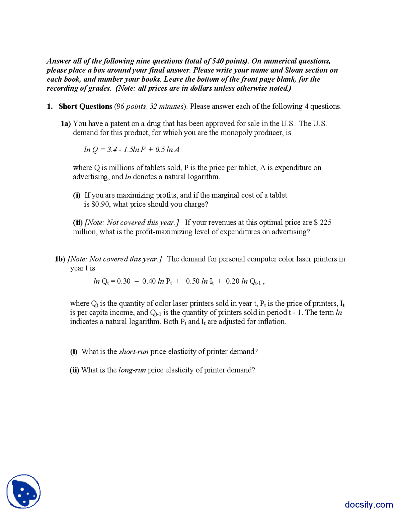 Final Exam Sample Part 4 Marketing Exam Paper Docsity