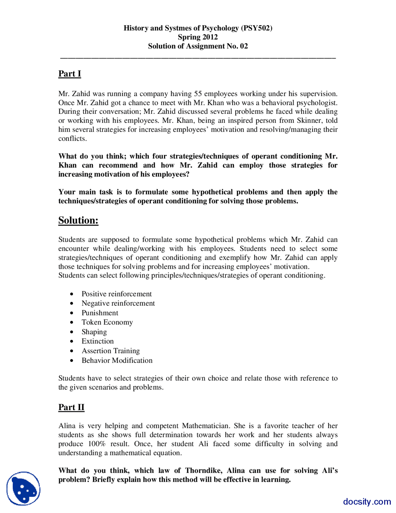 Ivan Pavlovs Discoveries Part 2 Psychology Assignment Solution Docsity