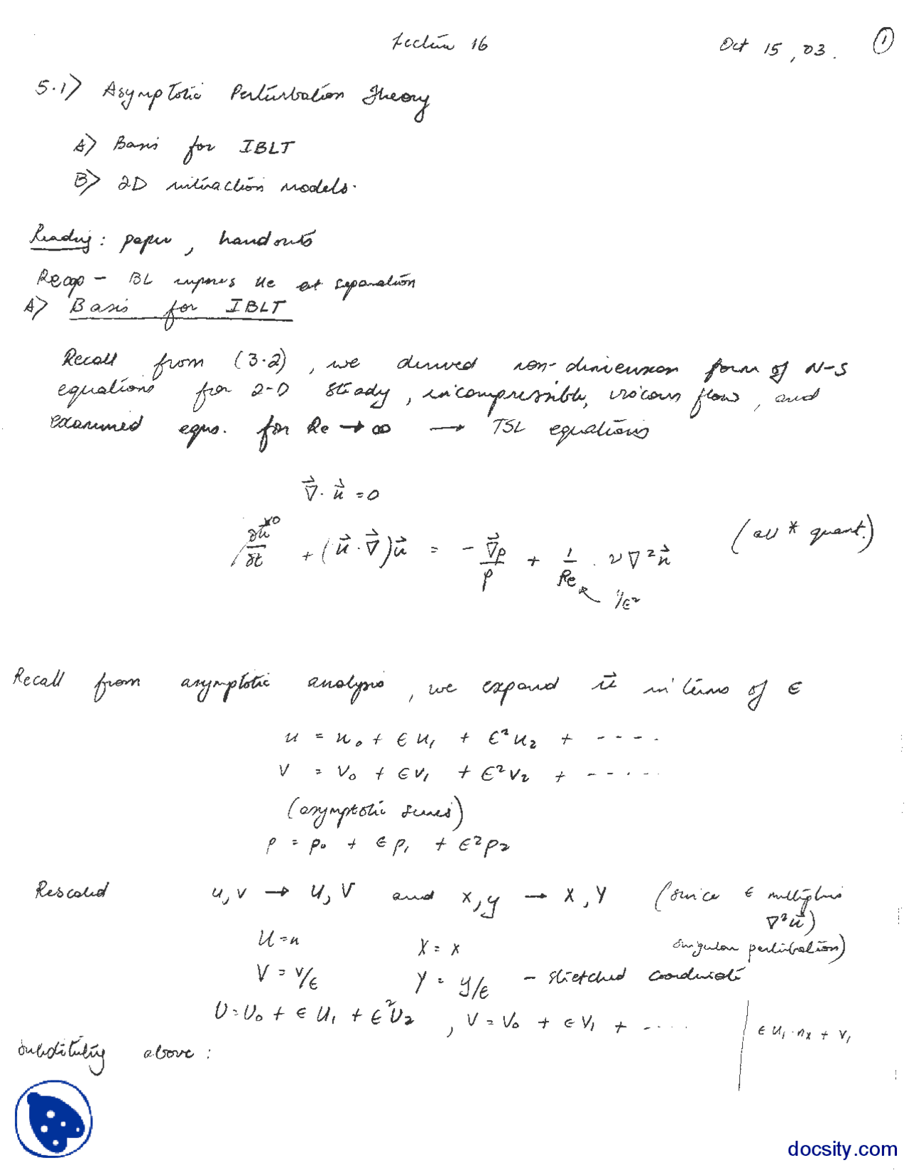 Asymptotic Theory Fluids Dynamics Lecture Handout Docsity