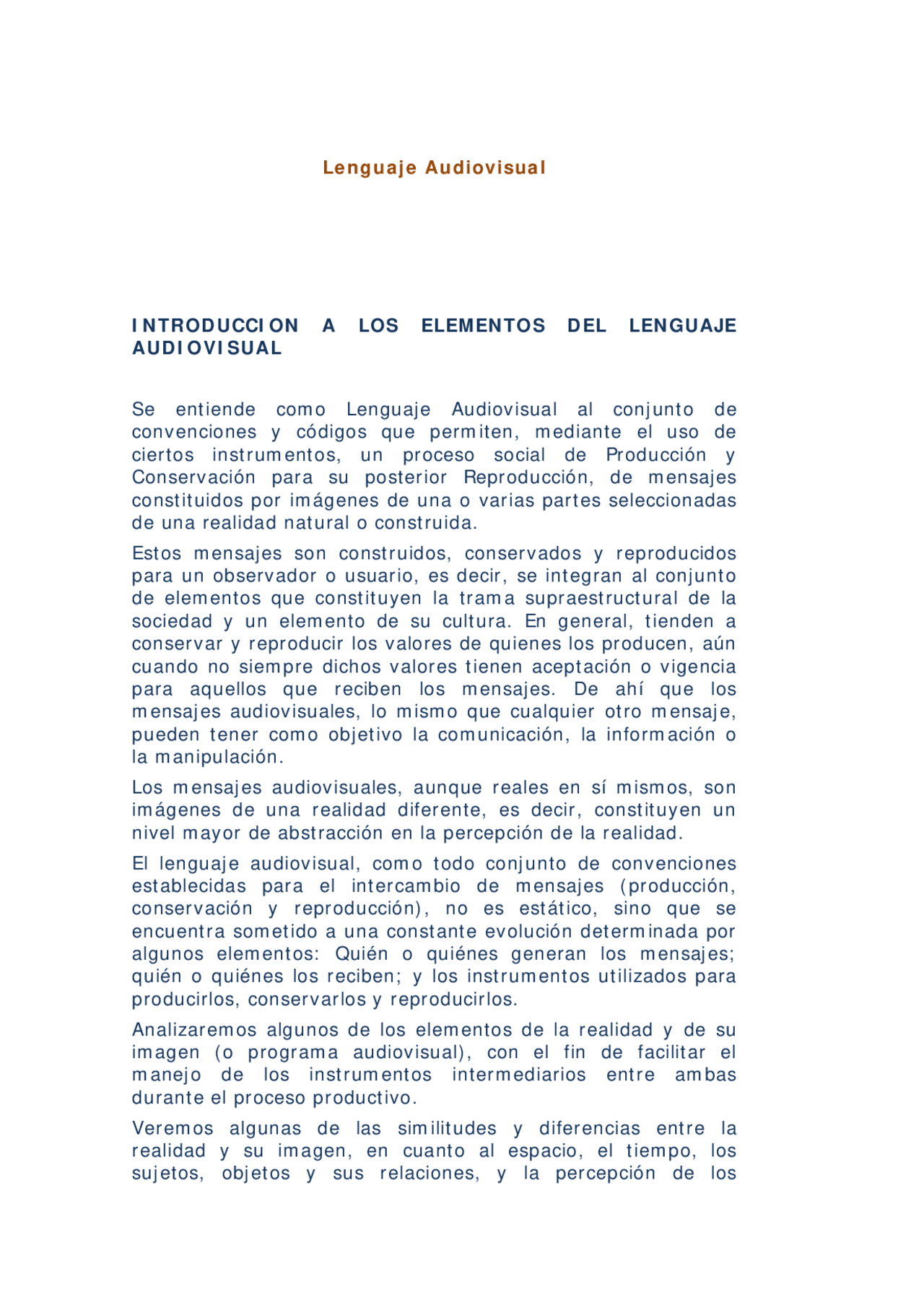 Introducción A Los Elementos Del Lenguaje Audiovisual Apuntes