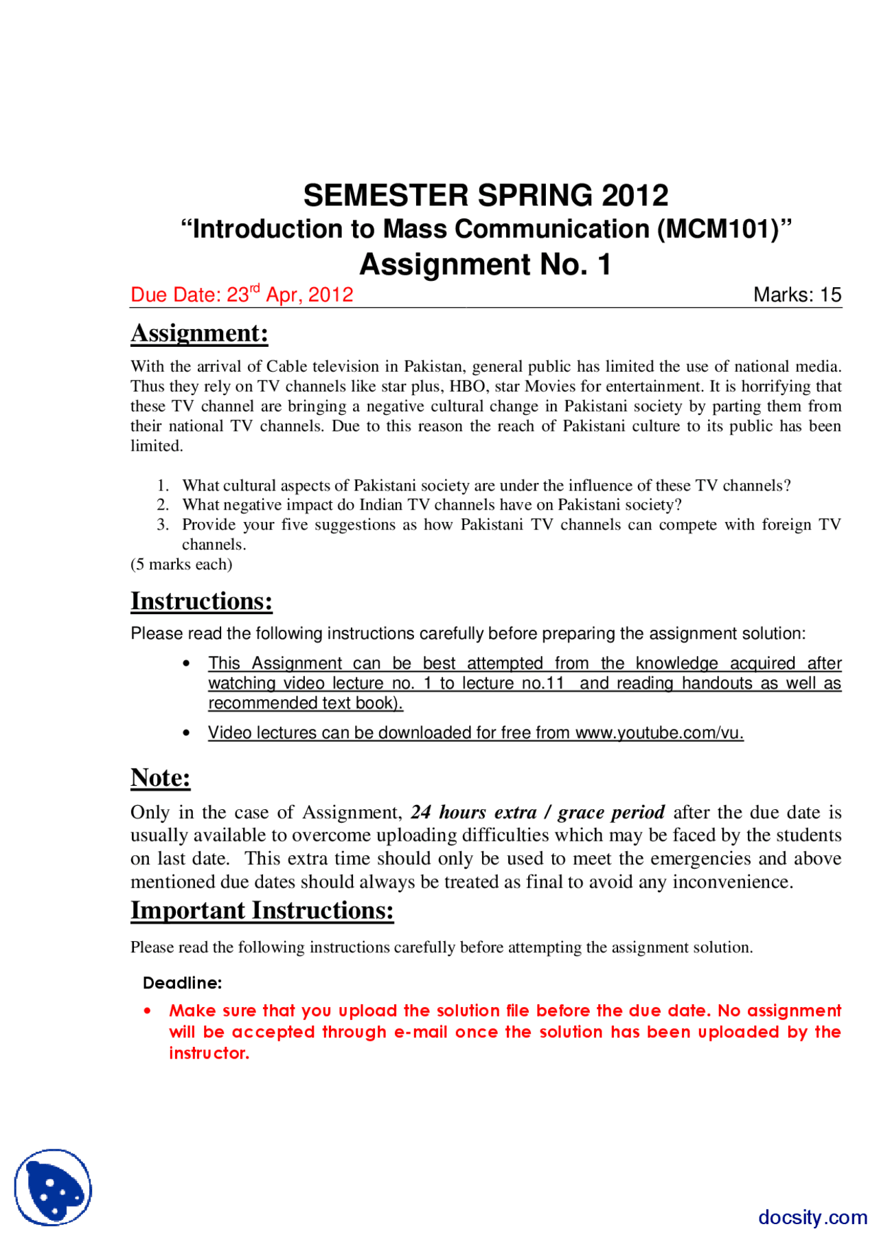 Cable Television In Pakistan Part 1 Mass Communication Assignment Docsity