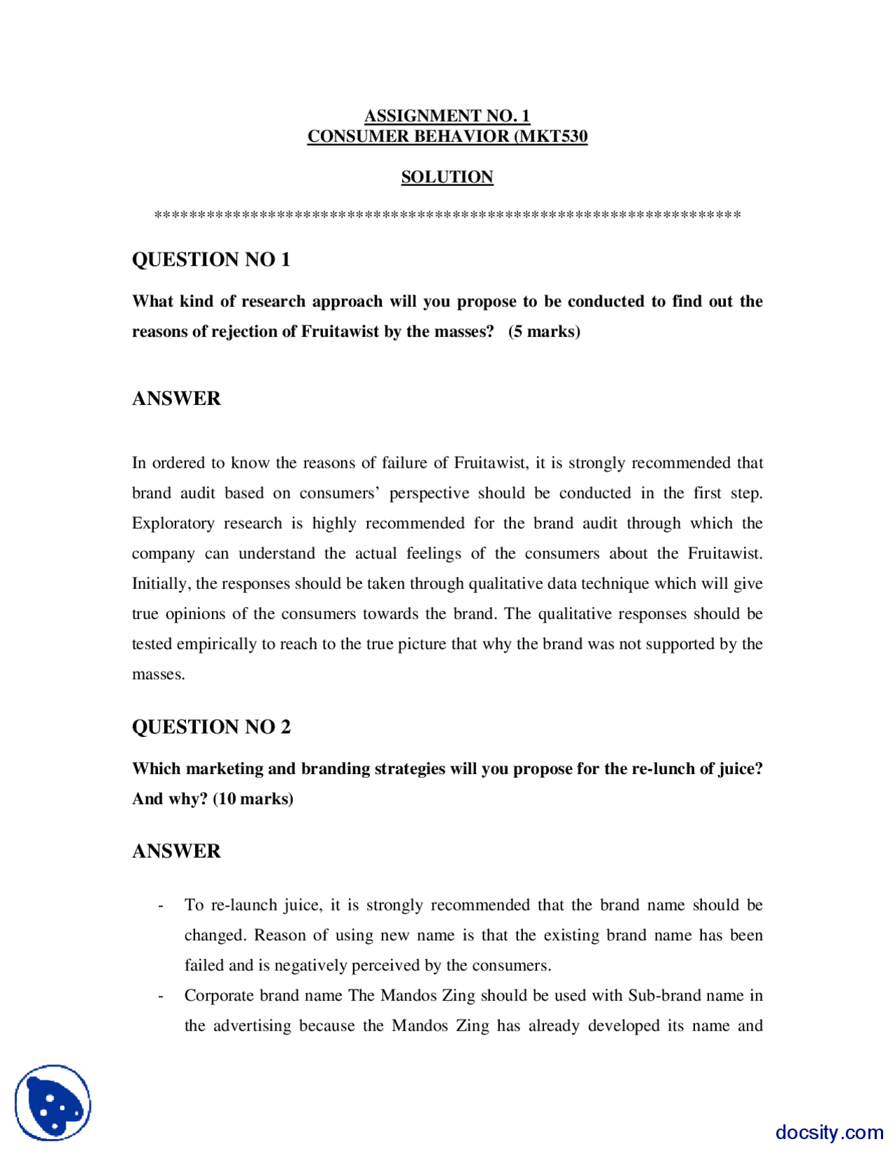 Rejection of Fruitawist-Marketing Techniques-Assignment Solution | Exercises Marketing - Docsity