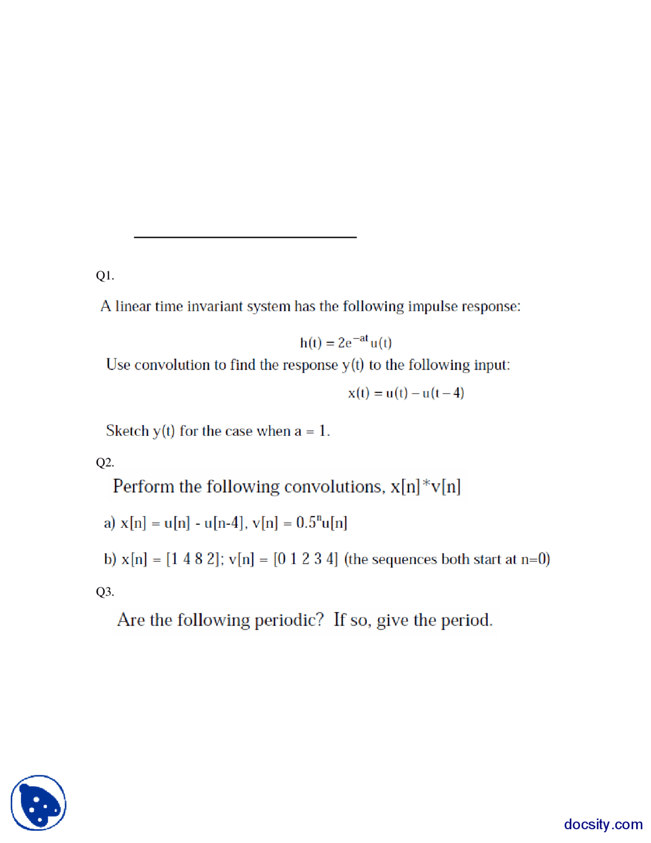 Lti Systems Signals And Systems Assignment Statement Docsity