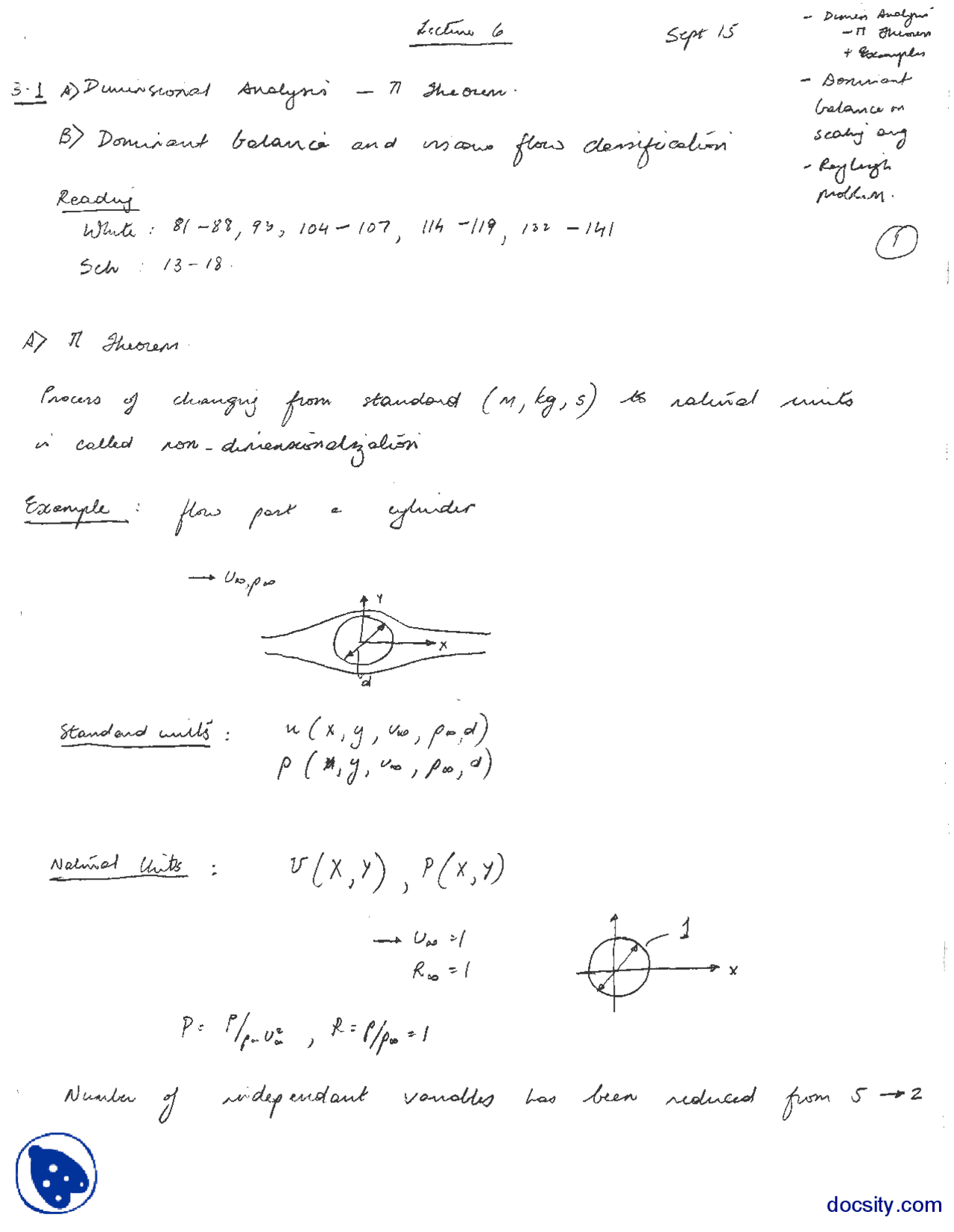 Dimensional Analysis Basic Fluids Dynamics Lecture Handout Docsity