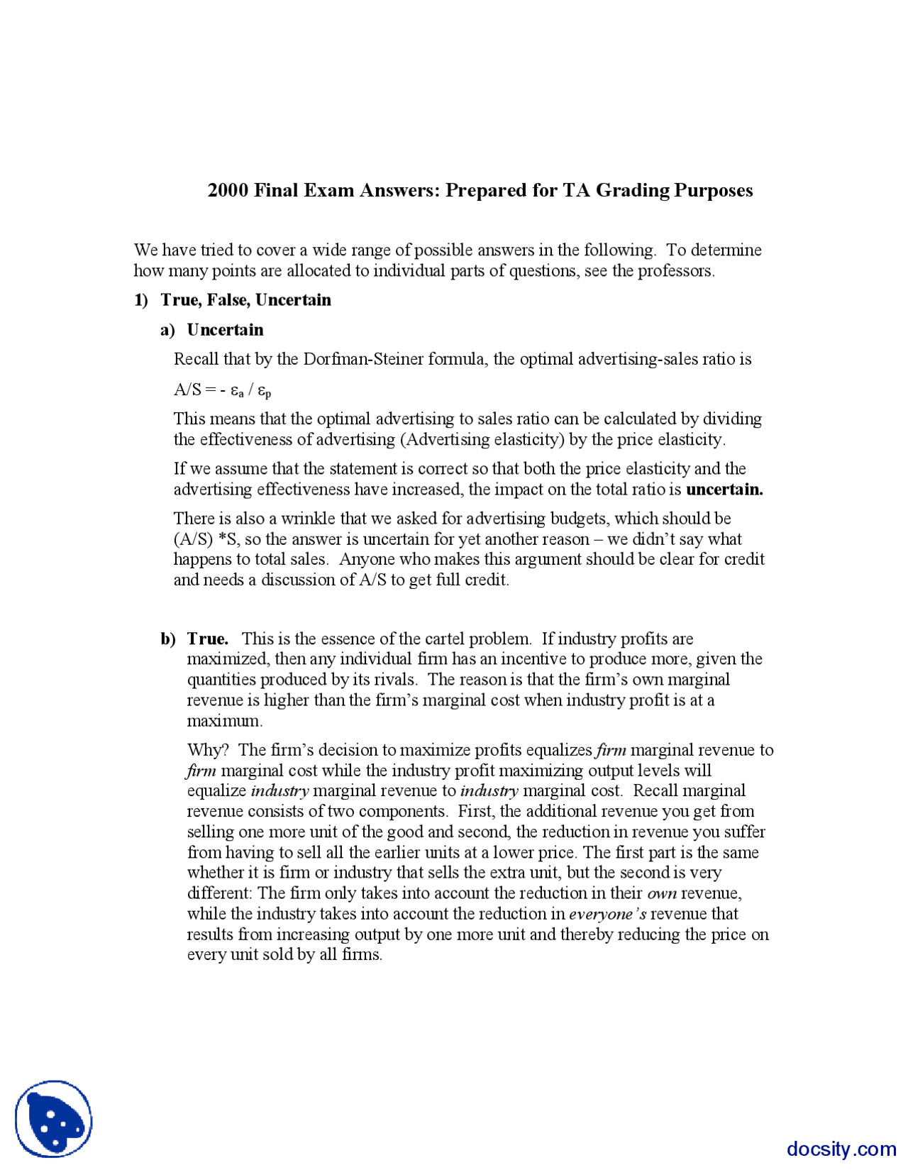 Final Exam Sample Part 2-Marketing-Exam Paper Solution - Docsity