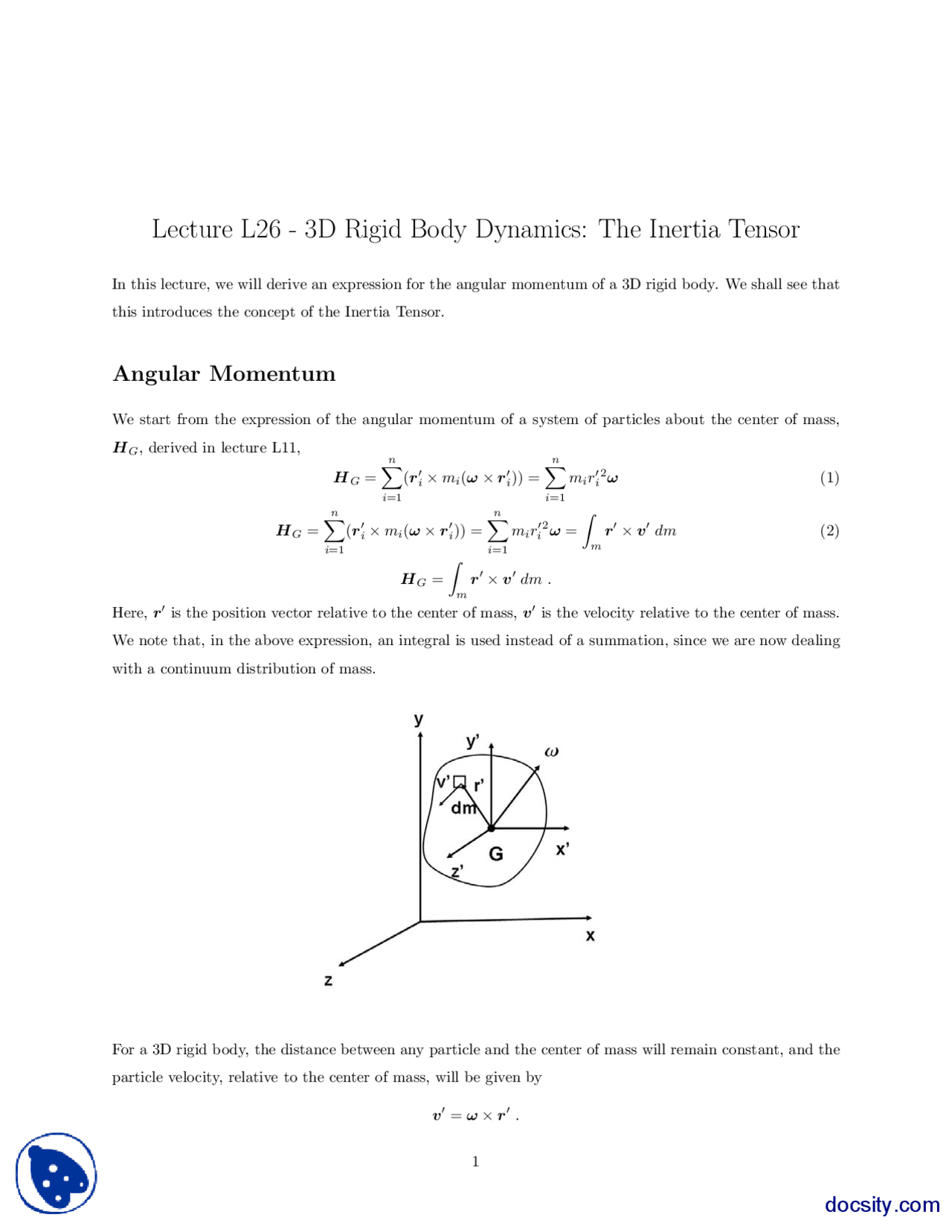 3D Rigid Body Dynamics, The Inertia Tensor-Classical Mechanics-Lecture ...