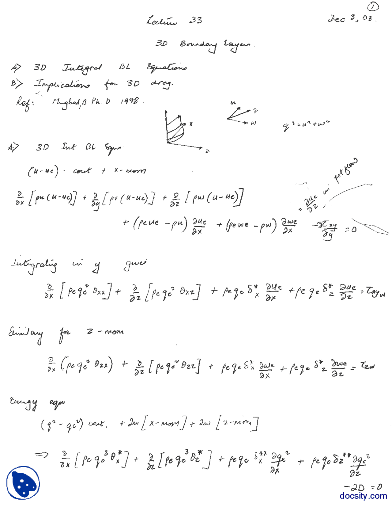 3 D Boundary Layers Part 1 Fluids Dynamics Lecture Handout Docsity
