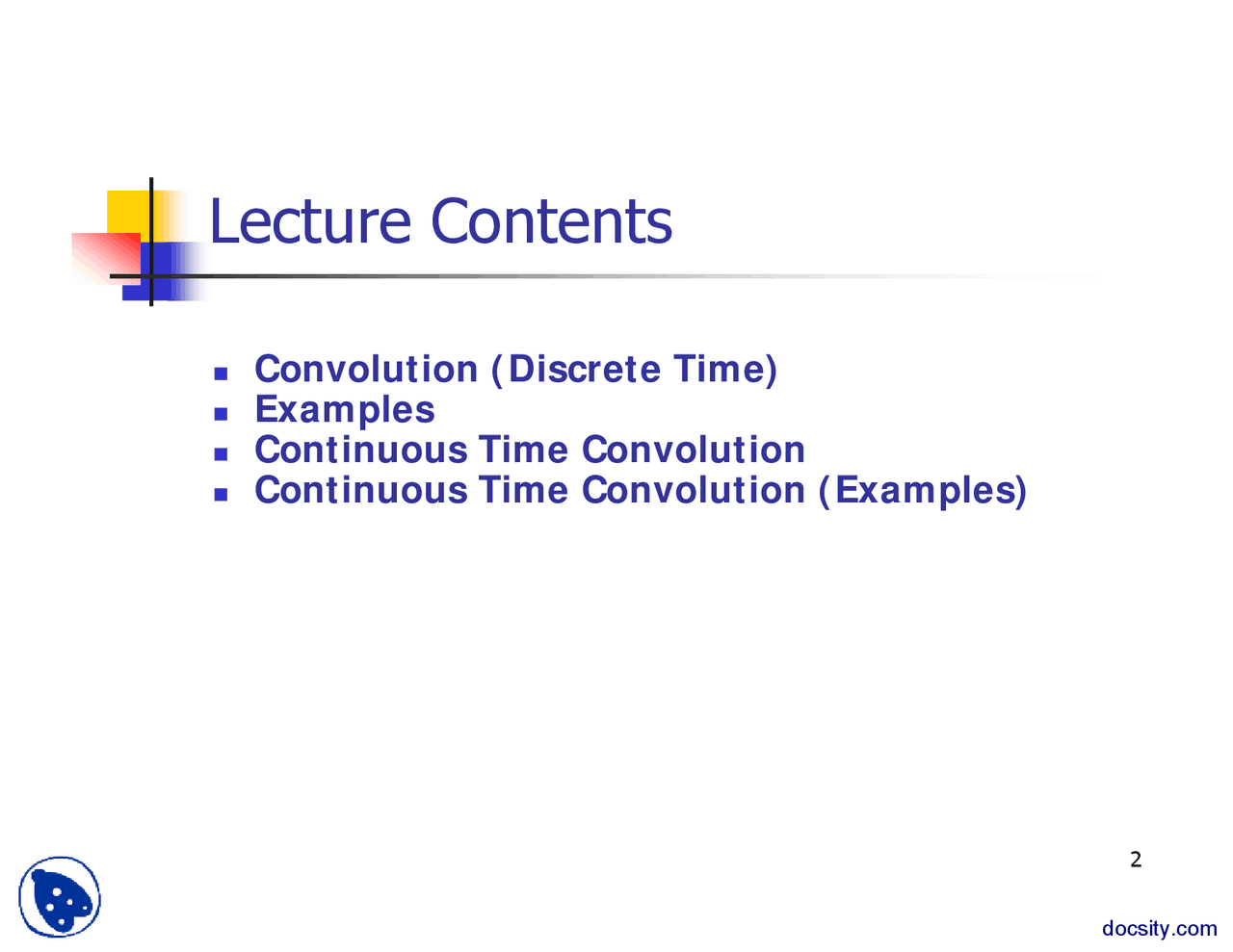 Continuous Time Convolution Signals And Systems Lecture Handout Docsity