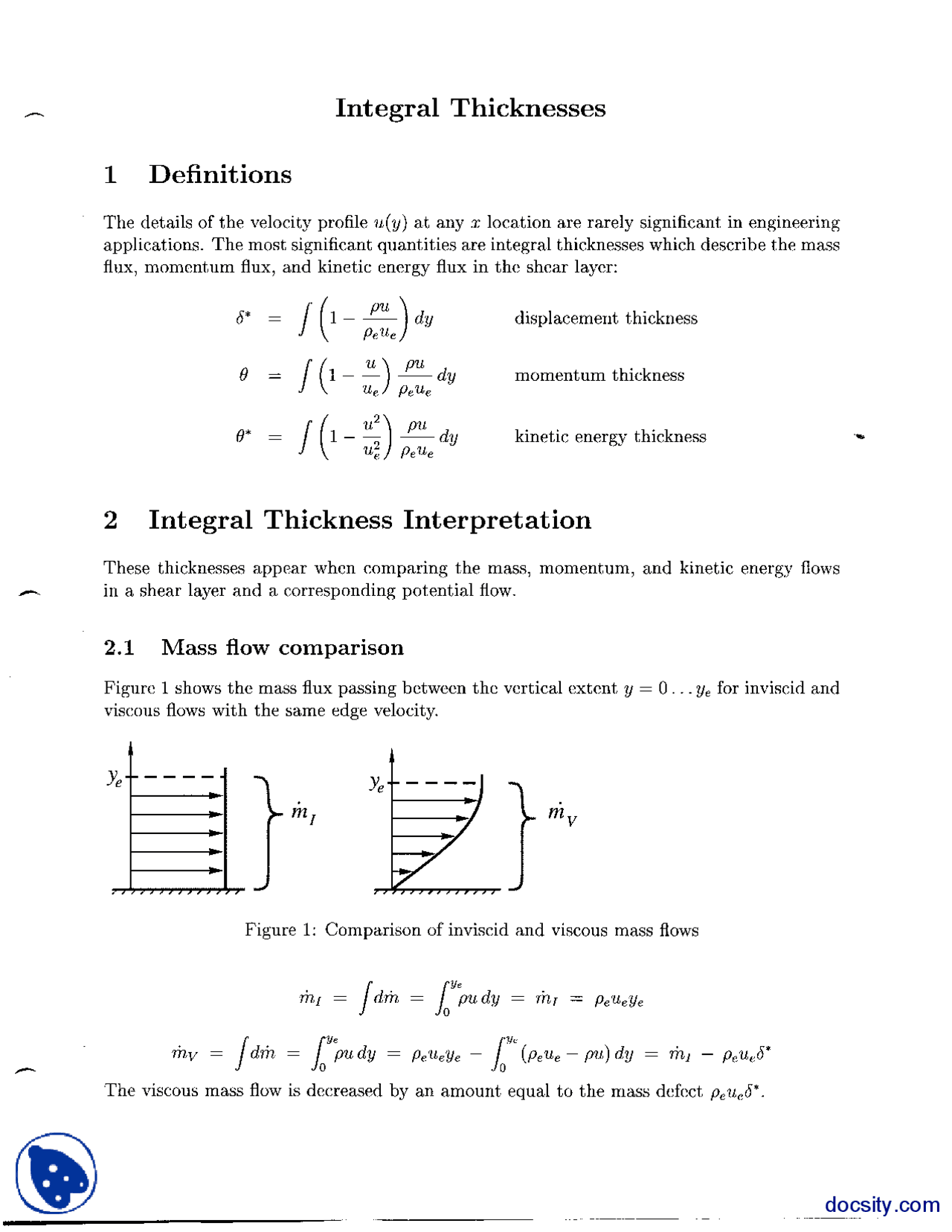 Integral Thickness Basic Fluids Dynamics Lecture Handout Docsity