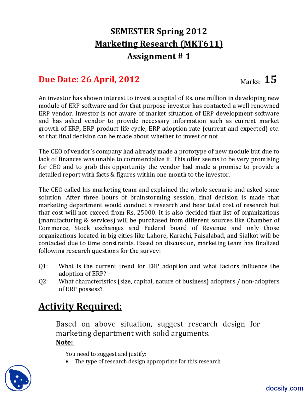 Marketing Research Part 1 Marketing Assignment Docsity