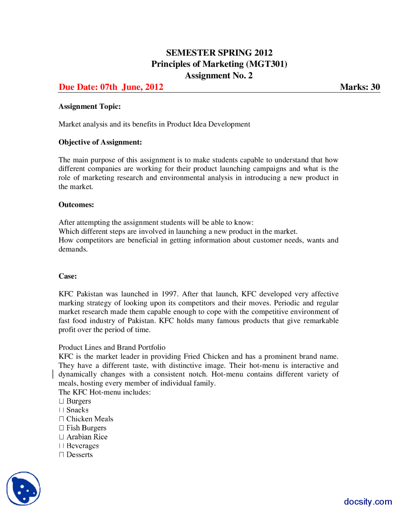 Product Idea Development Marketing Assignment Docsity
