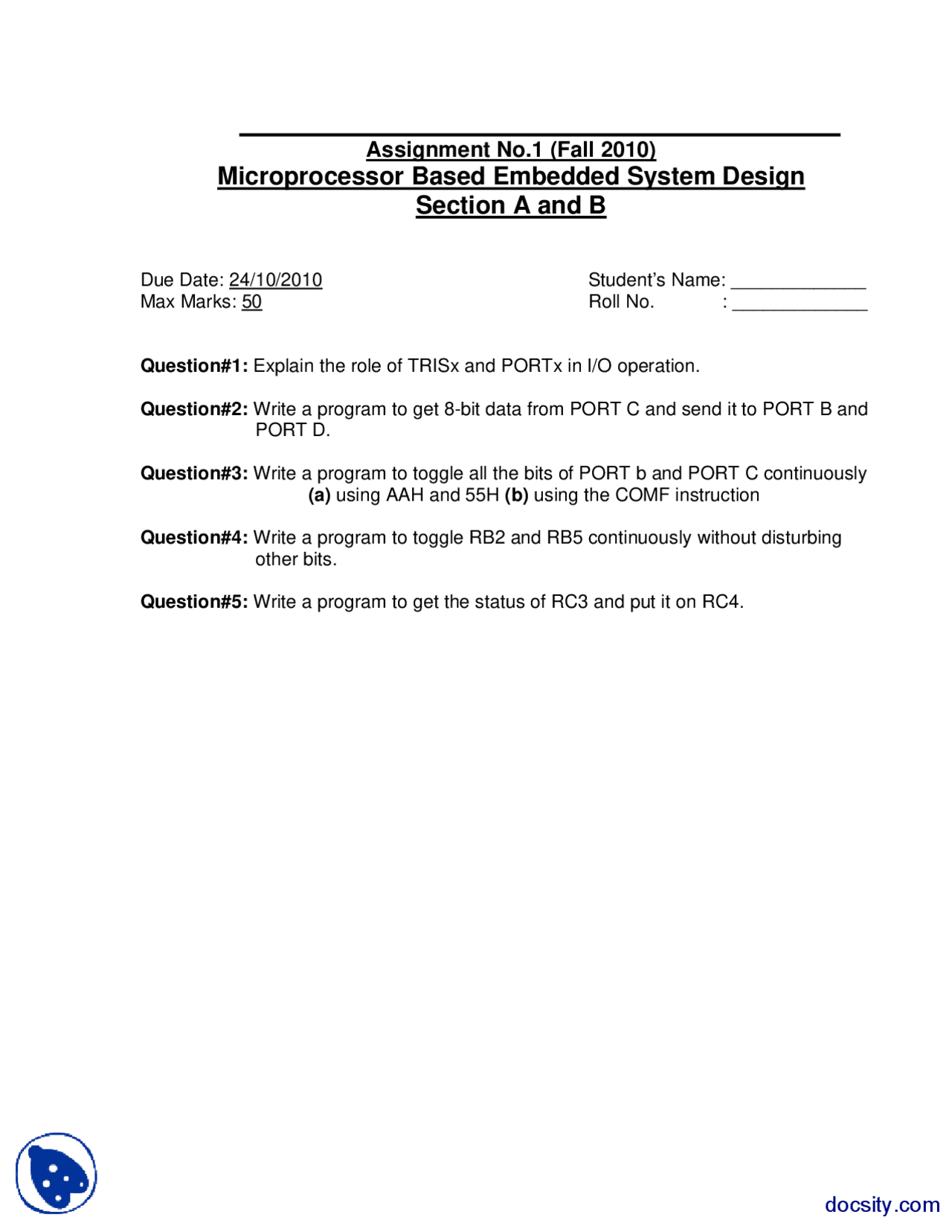 TRISx and PORTx in IO Operation-Control of Embedded Systems-Assignment ...