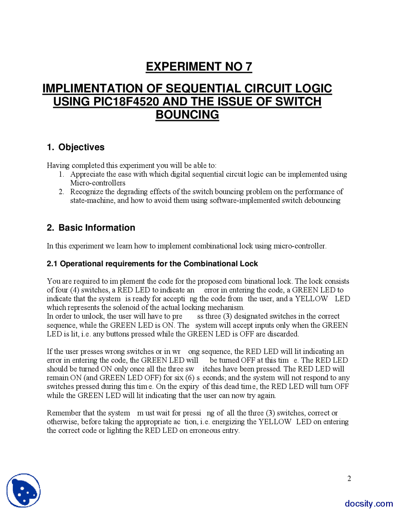 Switch Bouncing Control Of Embedded Systems Lab Mannual Exercises