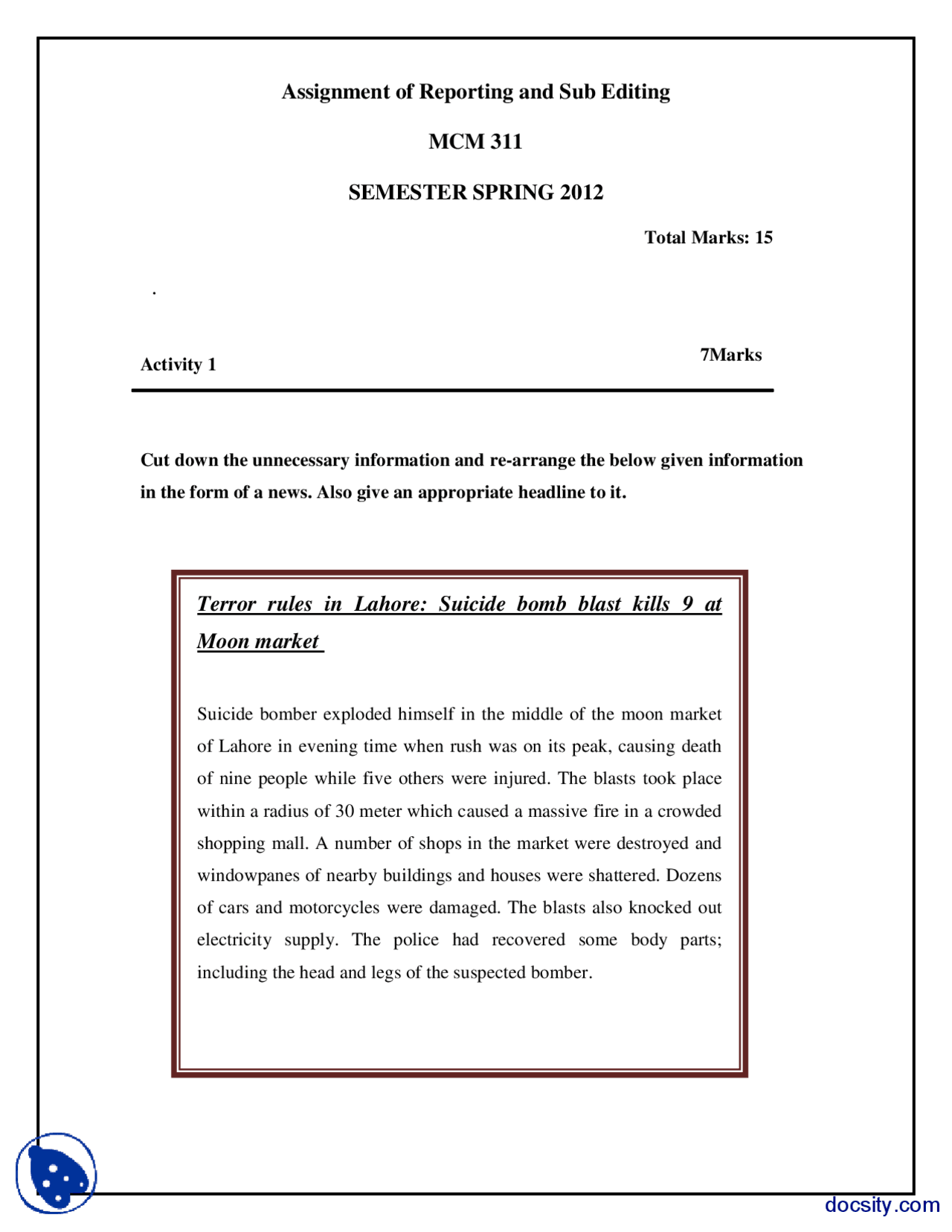 News Value Part 2 Mass Communication Assignment Solution Docsity