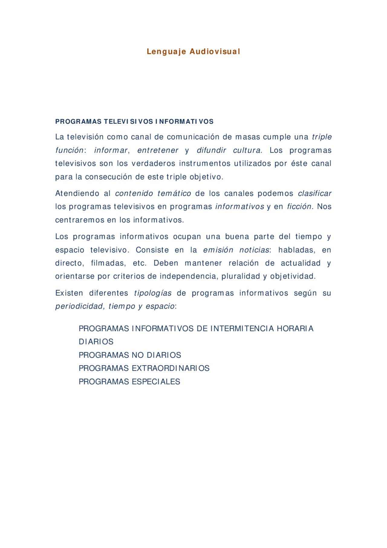 Programas televisivos informativos - Apuntes - Lenguaje audiovisual ...