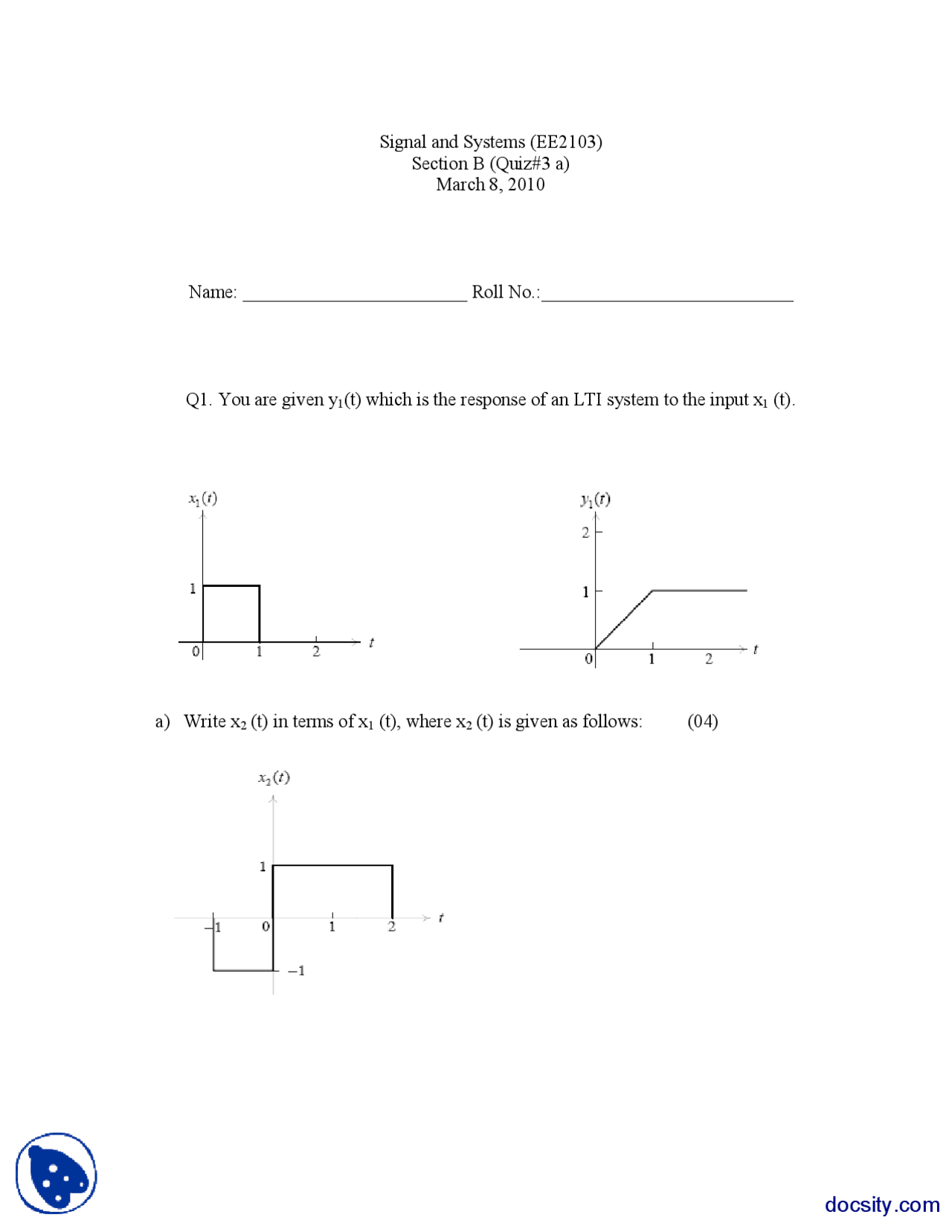 Lti Systems Signals And Systems Quiz Docsity
