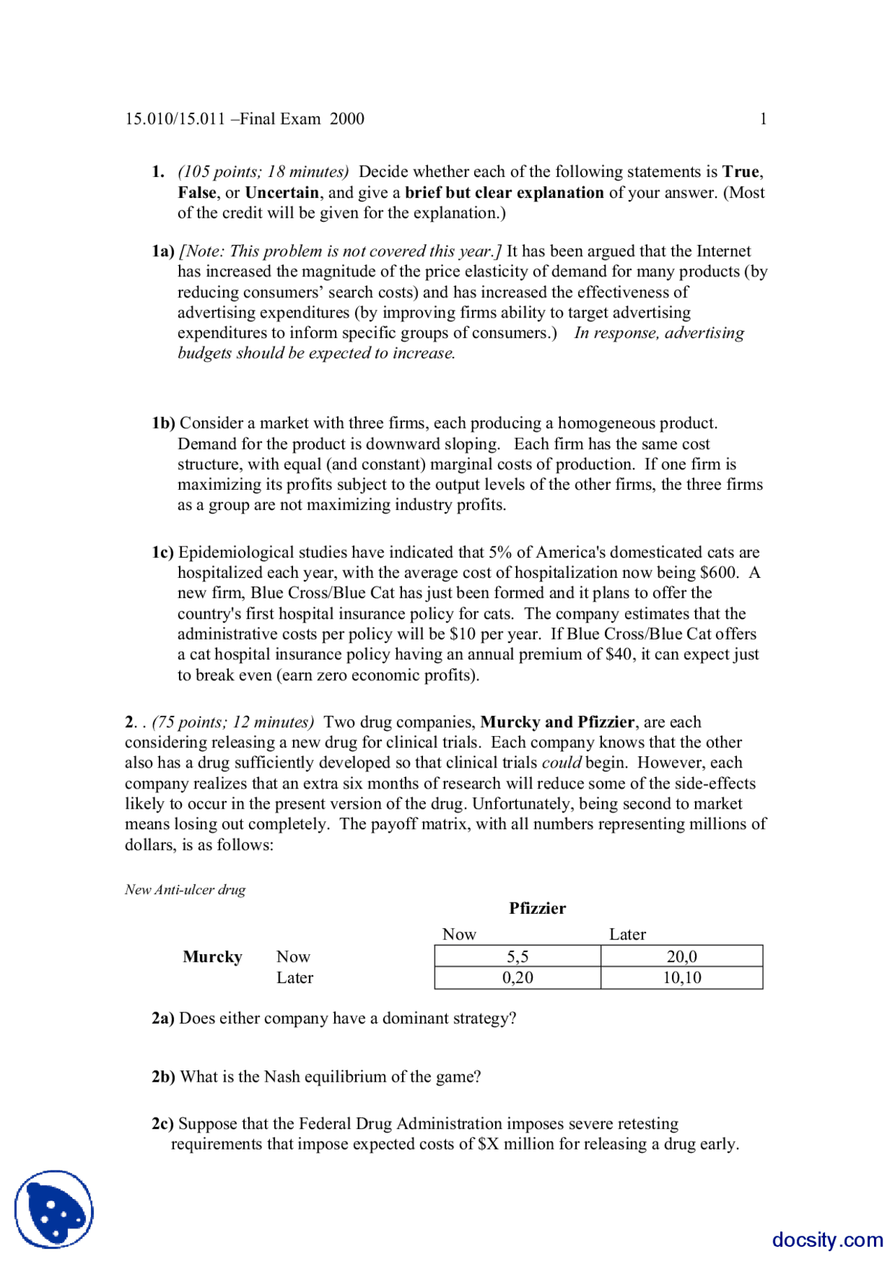 Final Exam Sample Part 3 Marketing Exam Paper Docsity