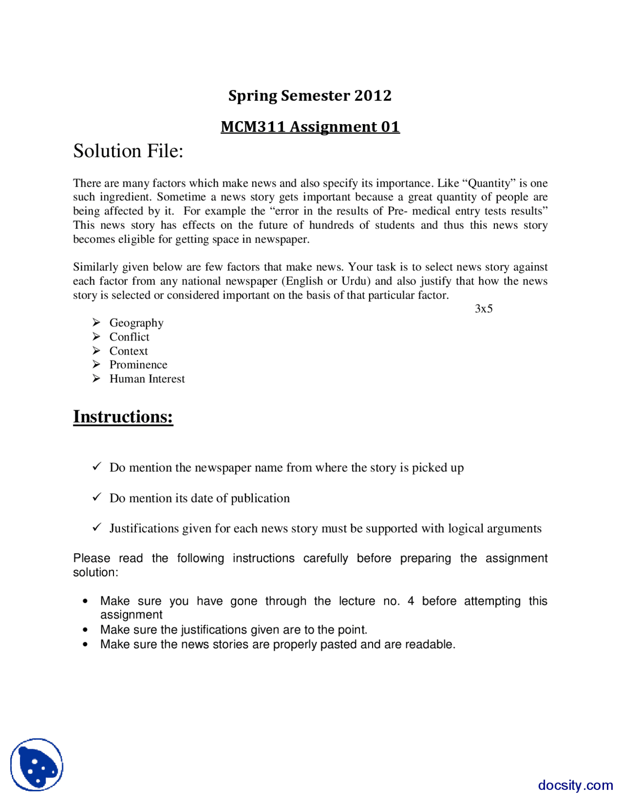 News Value Part 1 Mass Communication Assignment Solution Exercises