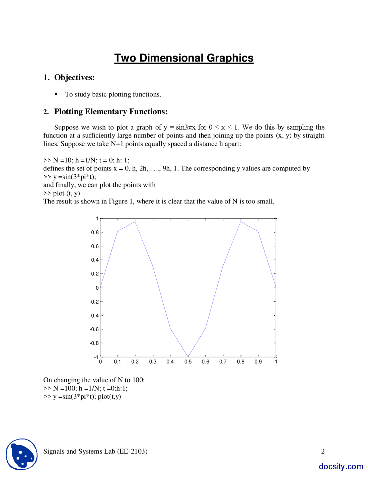Two Dimensional Graphic-Signals and Systems-Lab Mannual - Docsity