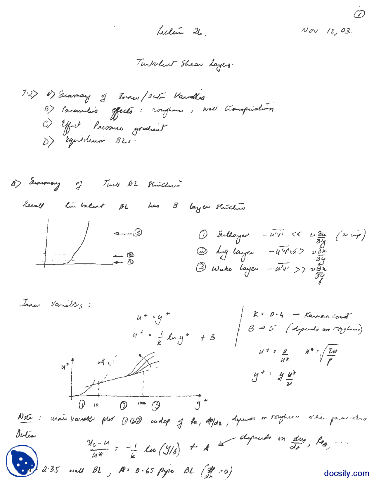Sheer Layers Part 2 Basic Fluids Dynamics Lecture Handout Docsity