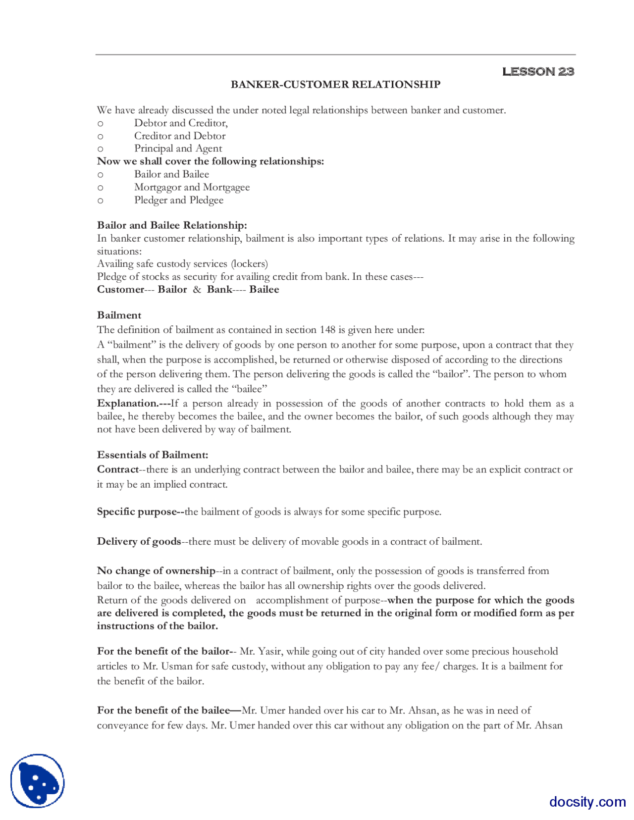 Lesson 23 Banker Customer Relationship -Banking and Finance-Handout ...