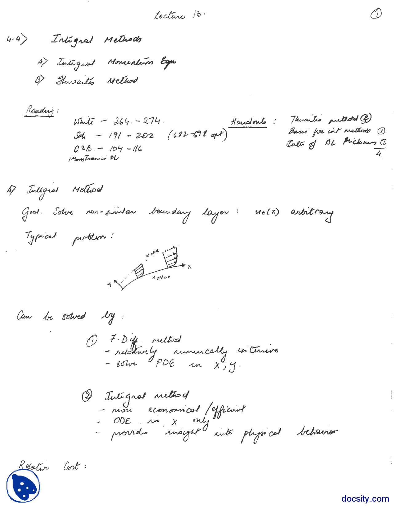 Integral Methods Part 1 Fluids Dynamics Lecture Handout Docsity
