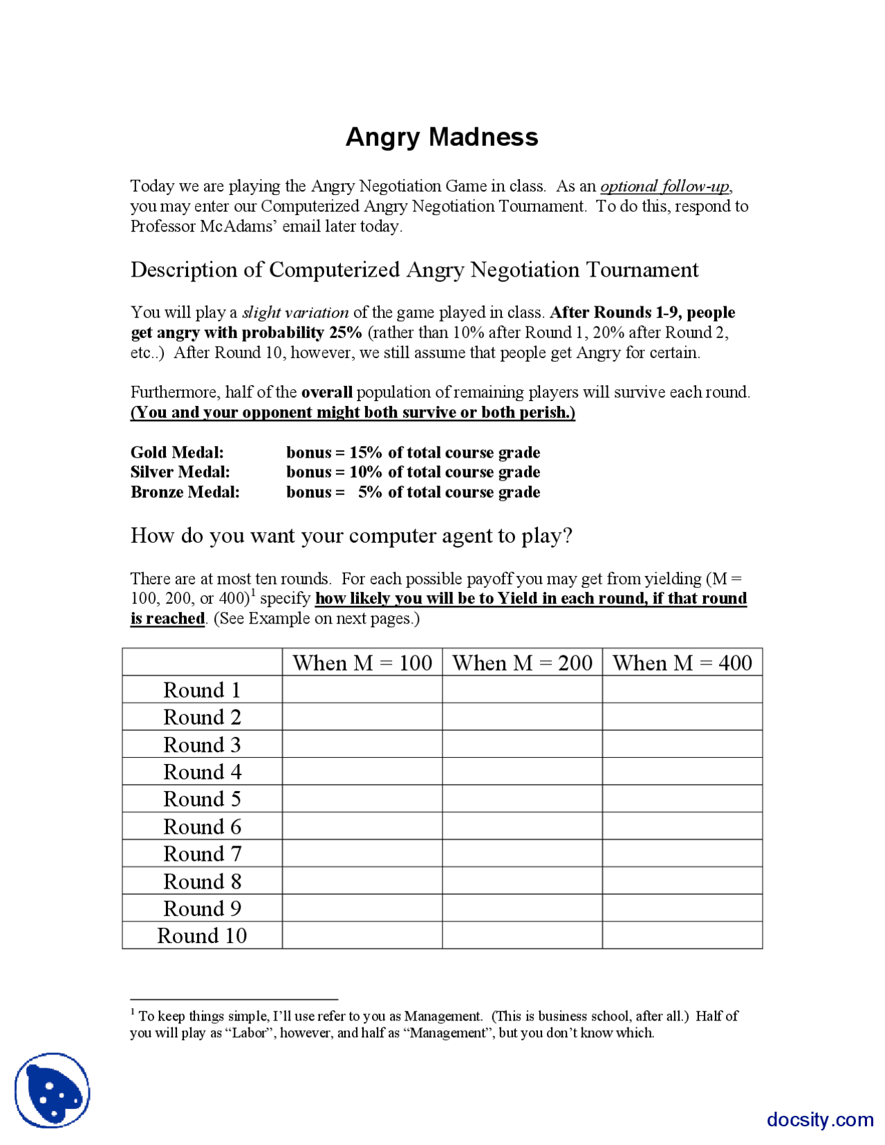 Angry Madness Game Theory For Managers Handout Docsity