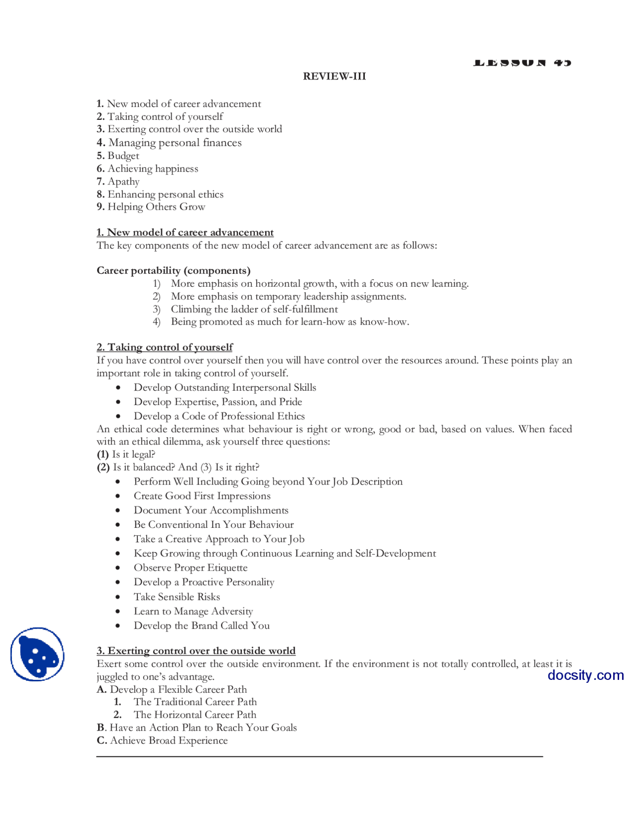 Review Lec3 Human Relation Lecture Notes Docsity